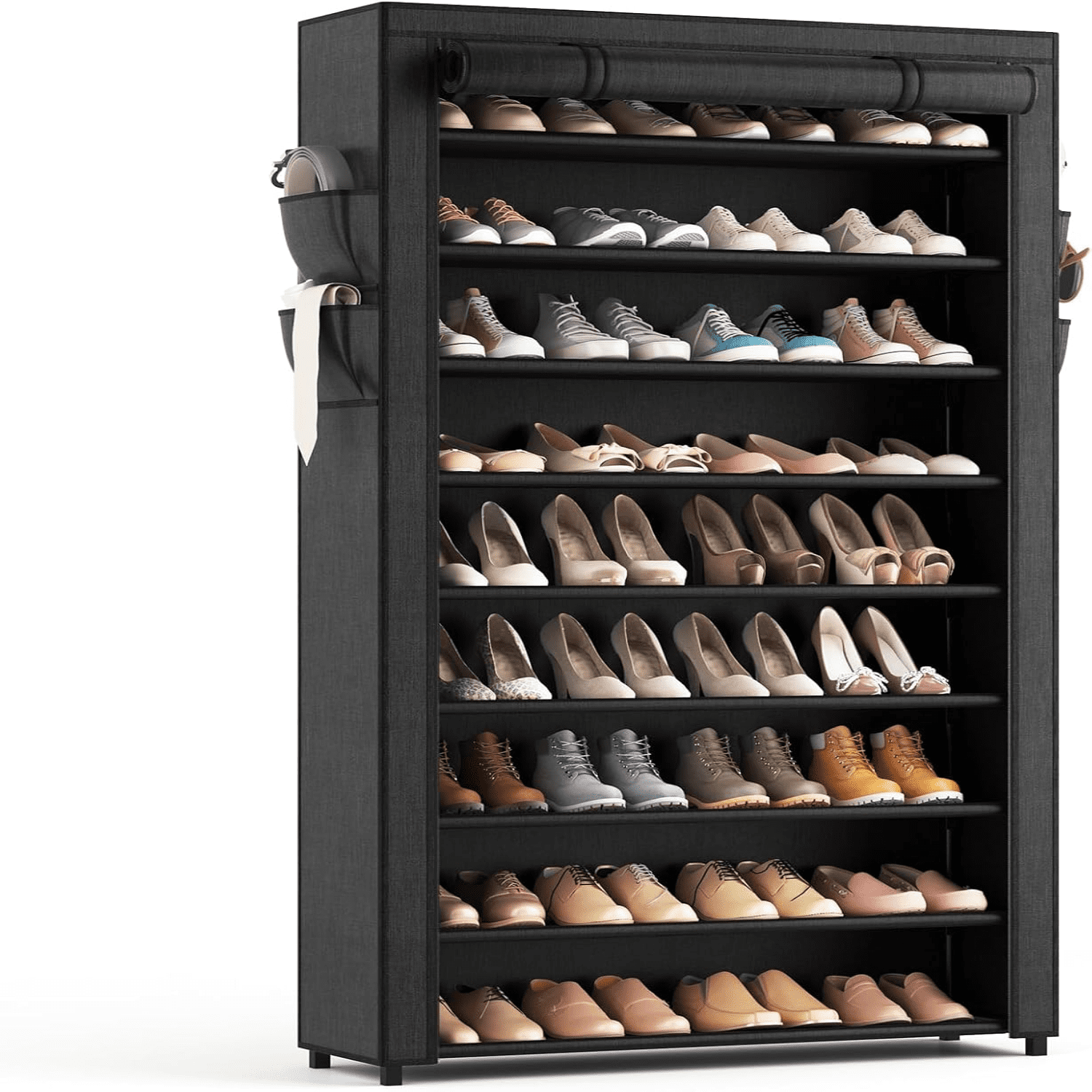 Shoe Rack with Covers - 10 Tiers Organizer Large Capacity Shoe Shelf ...