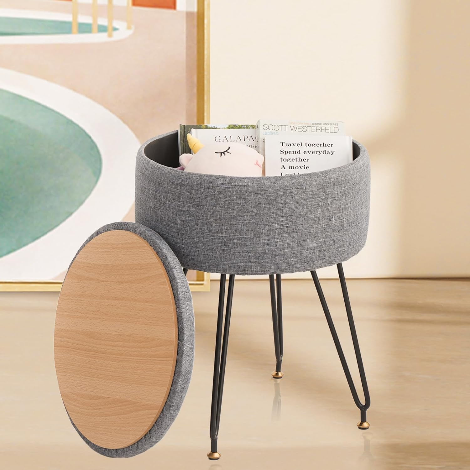 cjjojobiubiu Vanity Stool with Storage Ottoman Linen Vanity Chair for ...