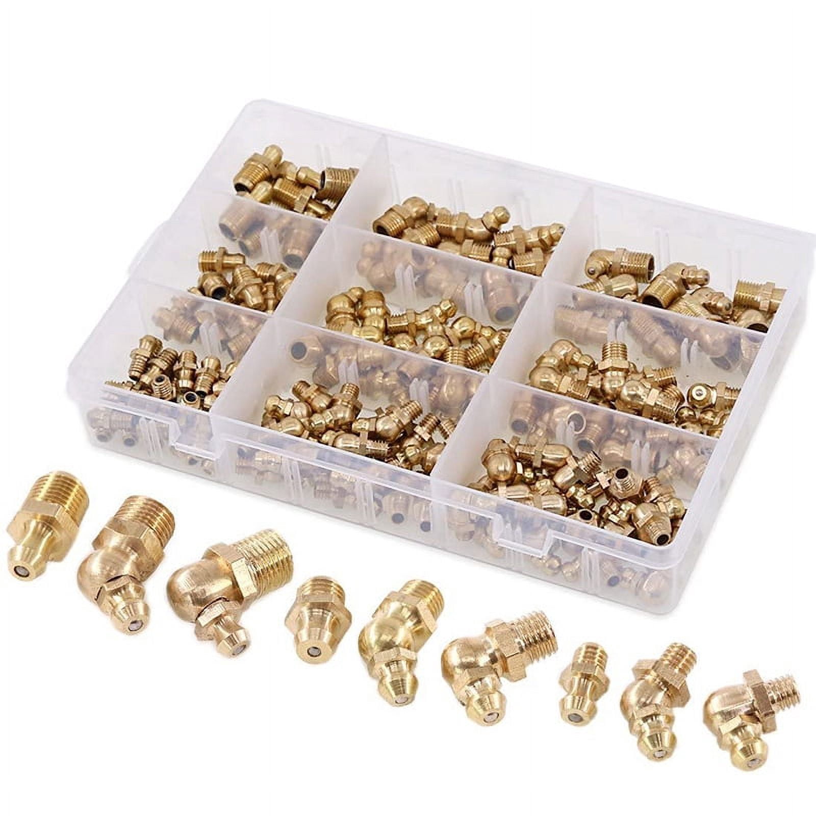 145-Pcs Metric Standard Brass Hydraulic Grease Fitting Assortment Kit ...