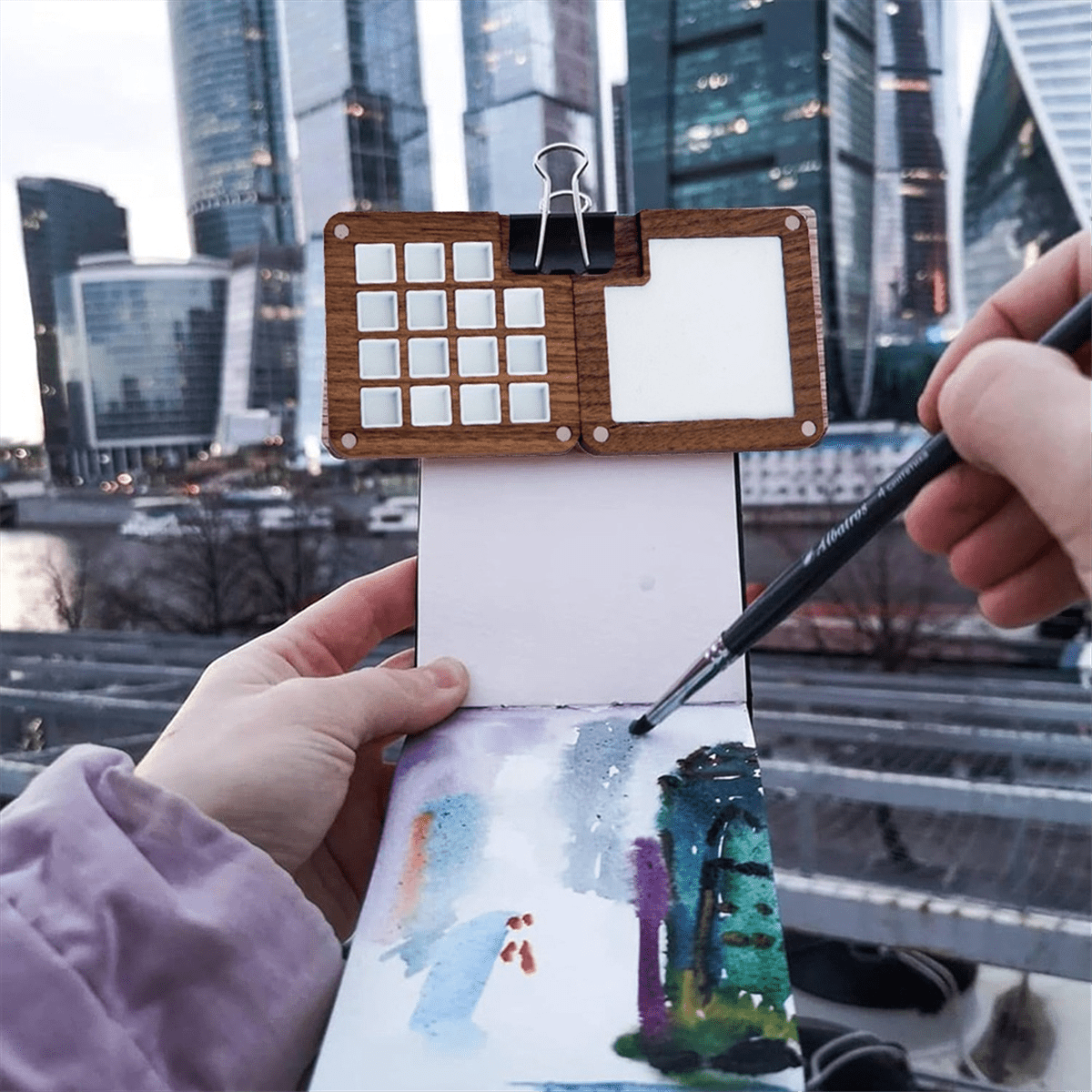 ckepdyeh 15 Color Wood Sketchbook Palette, Wooden Color Palette Box ...