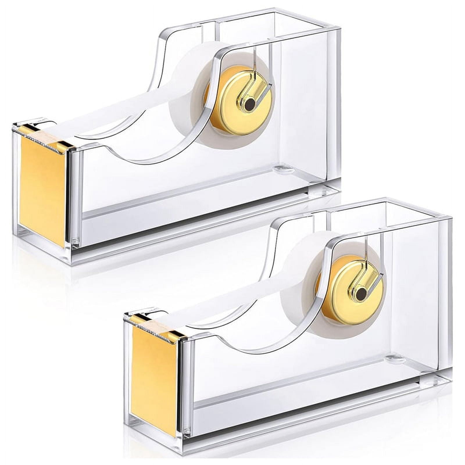 ckepdyeh 2 Pieces Acrylic Office Tape Dispenser Transparent Gold Tape ...