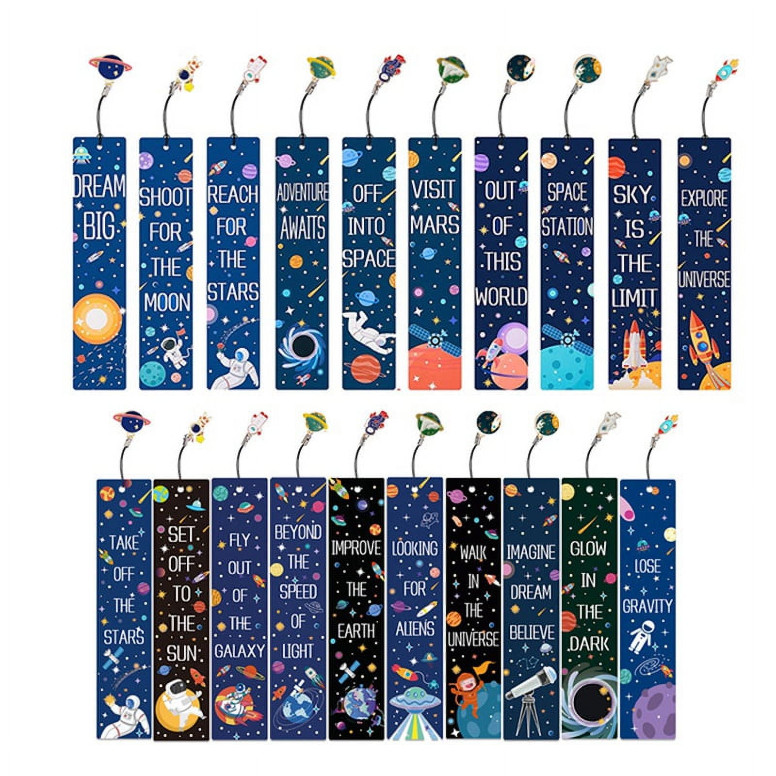 20PCS Space Ship Theme Bookmarks with Metal Charms Planet Color ...