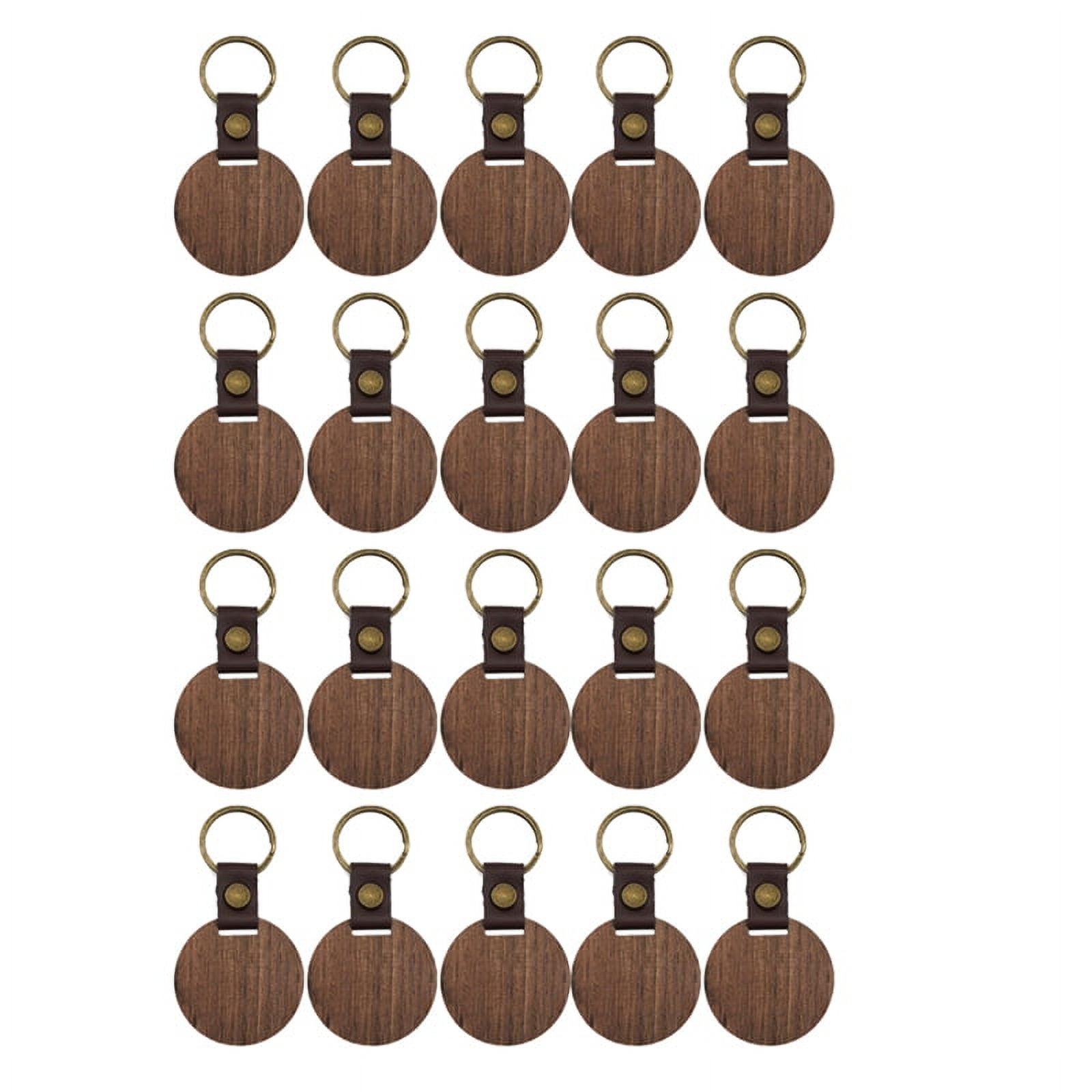 20Packs Wooden Keychain Blanks Leather Keychain Blank Wood Walnut with ...