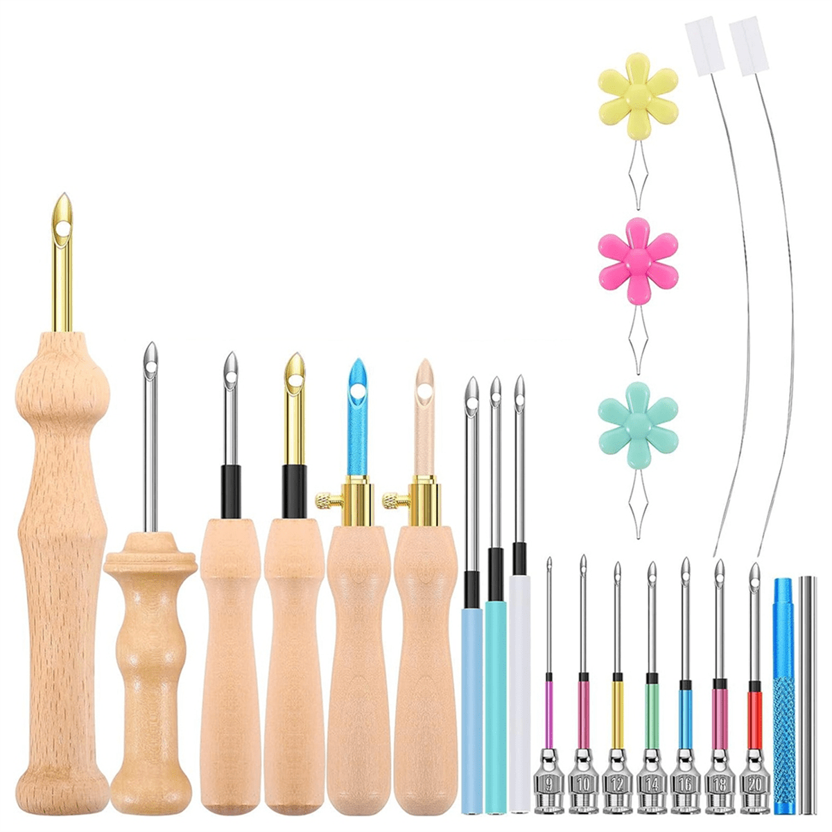 ckepdyeh 23Pcs Punch Needle Kit, Wooden Punch Needle Set Adjustable for Adults Beginner ...