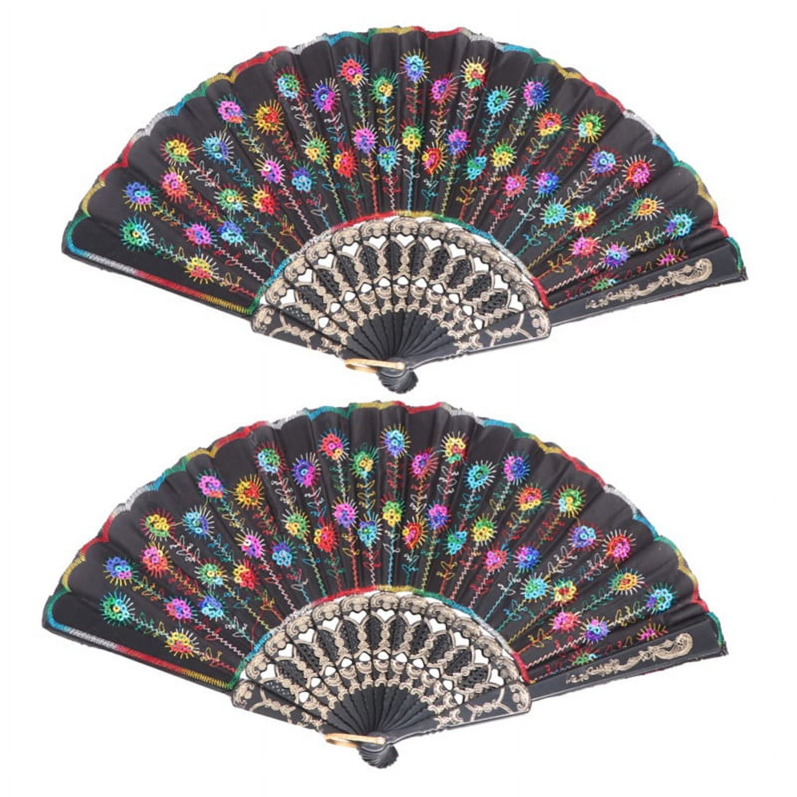 2Pcs Folding Fans Handheld Folding Fans Spanish Floral Folding Hand ...
