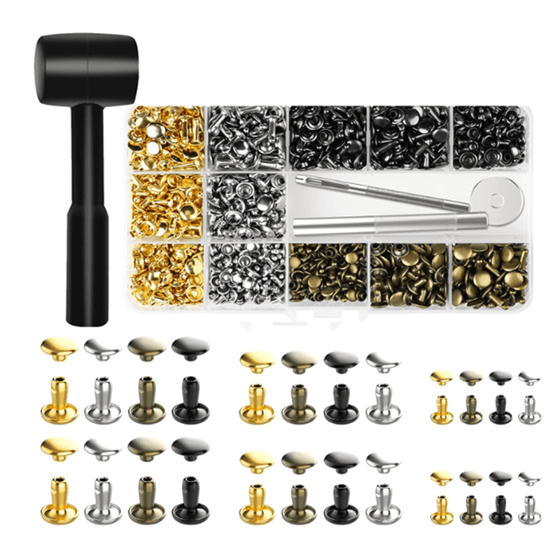 ckepdyeh 480 Sets Leather Rivets, Double Cap Rivets Tubular 4 Colors 3 ...
