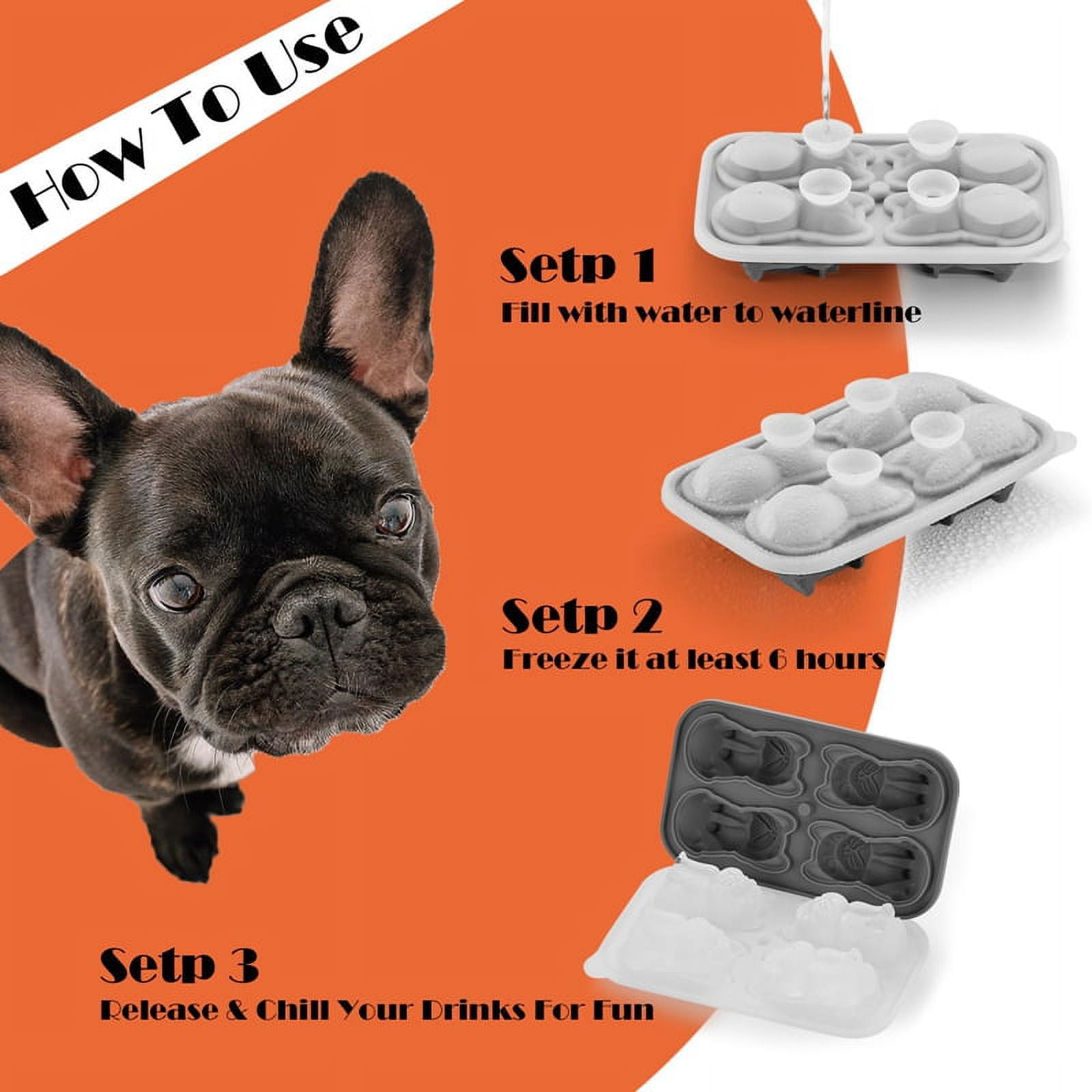 ckepdyeh French Bulldog Ice-Cube Mold, 4 Hole Fun Shapes Frenchie Bull ...