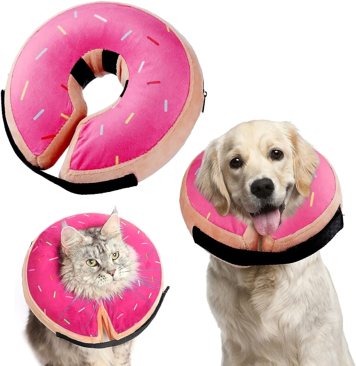 clackibukvyz Inflatable Dog Recovery Collar, Soft Donut Cone for After Surgery Protection, Pink ...