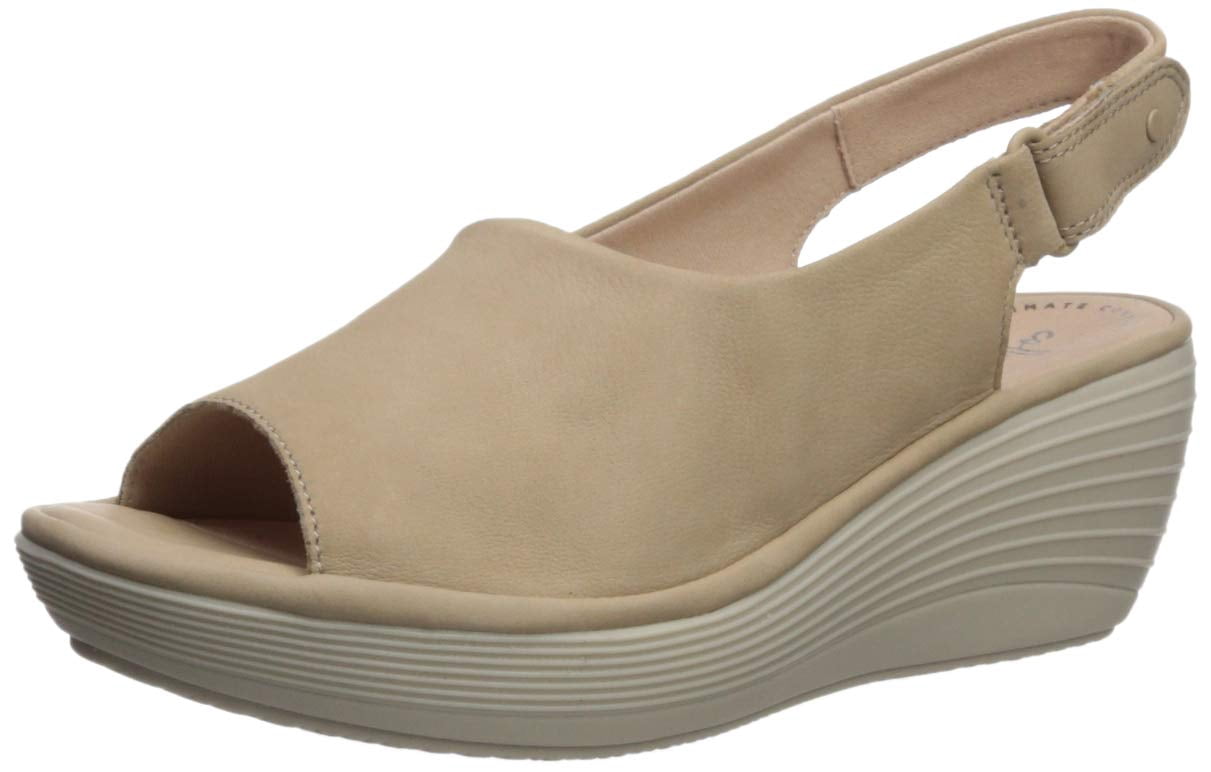 clarks women's reedly shaina wedge sandal, sand nubuck, 075 w us ...