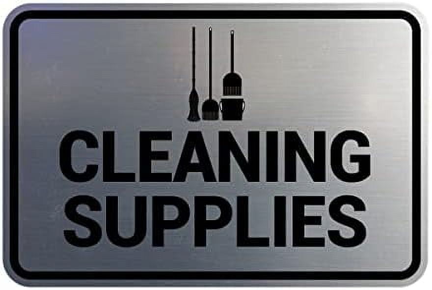 classic framed cleaning supplies sign (brushed silver) - medium ...