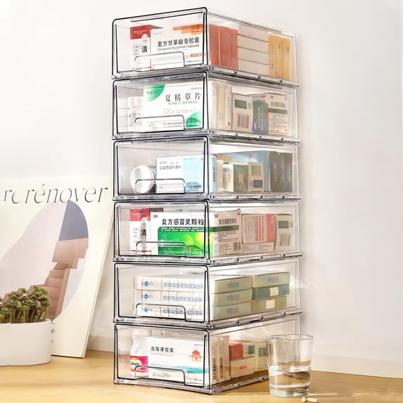 clear Drawer-Type Plastic Storage Box Bins Organizer，Family First Aid ...