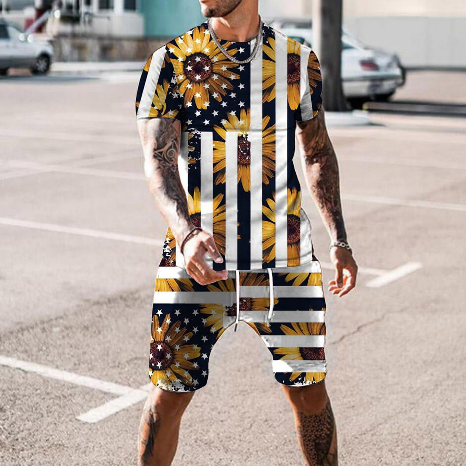 Cllios 2024 Clearance Mens 4th Of July Outfits 2 Piece Patriotic
