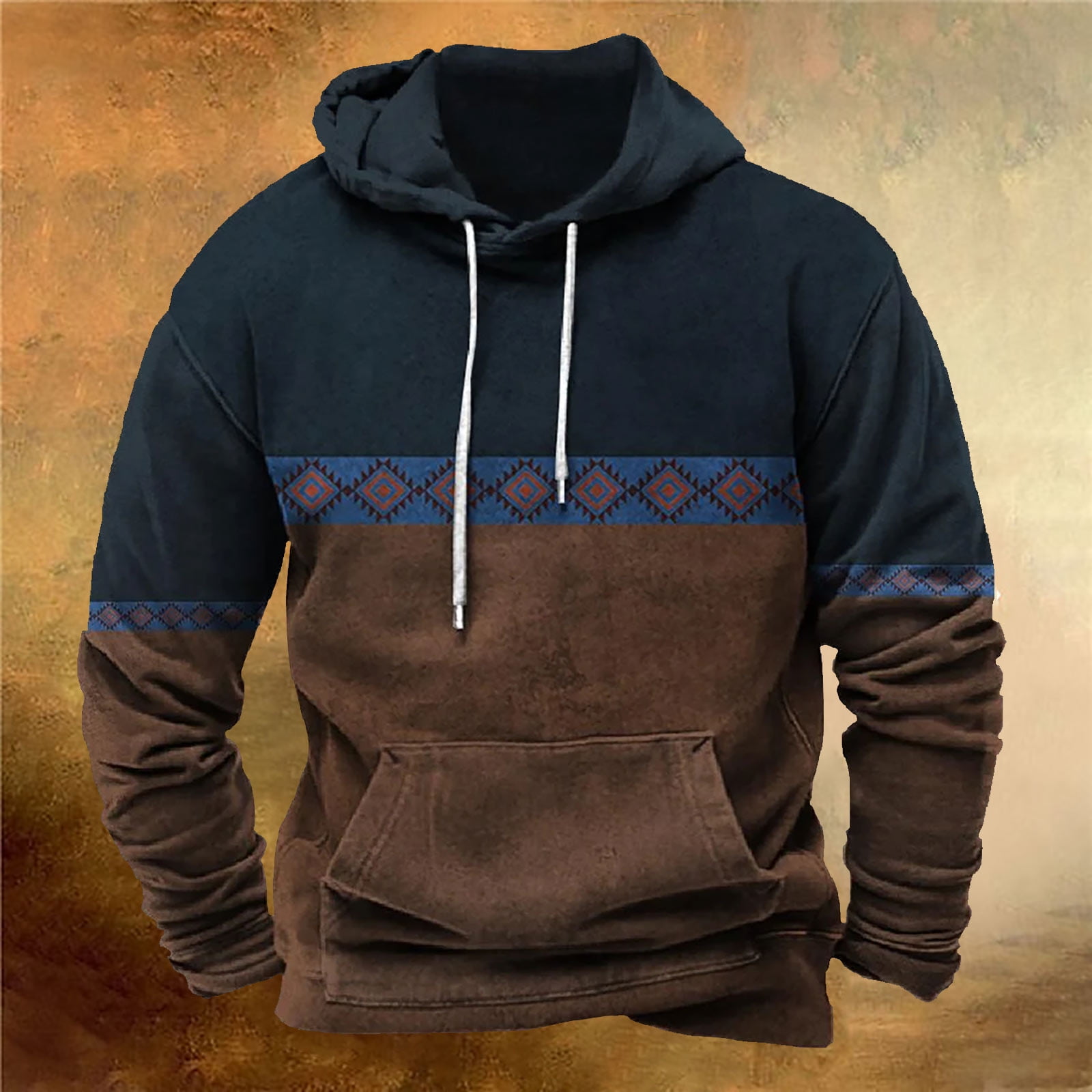 Cllios 2024 Clearance Mens Hooded Sweatshirts Western Aztec Printed