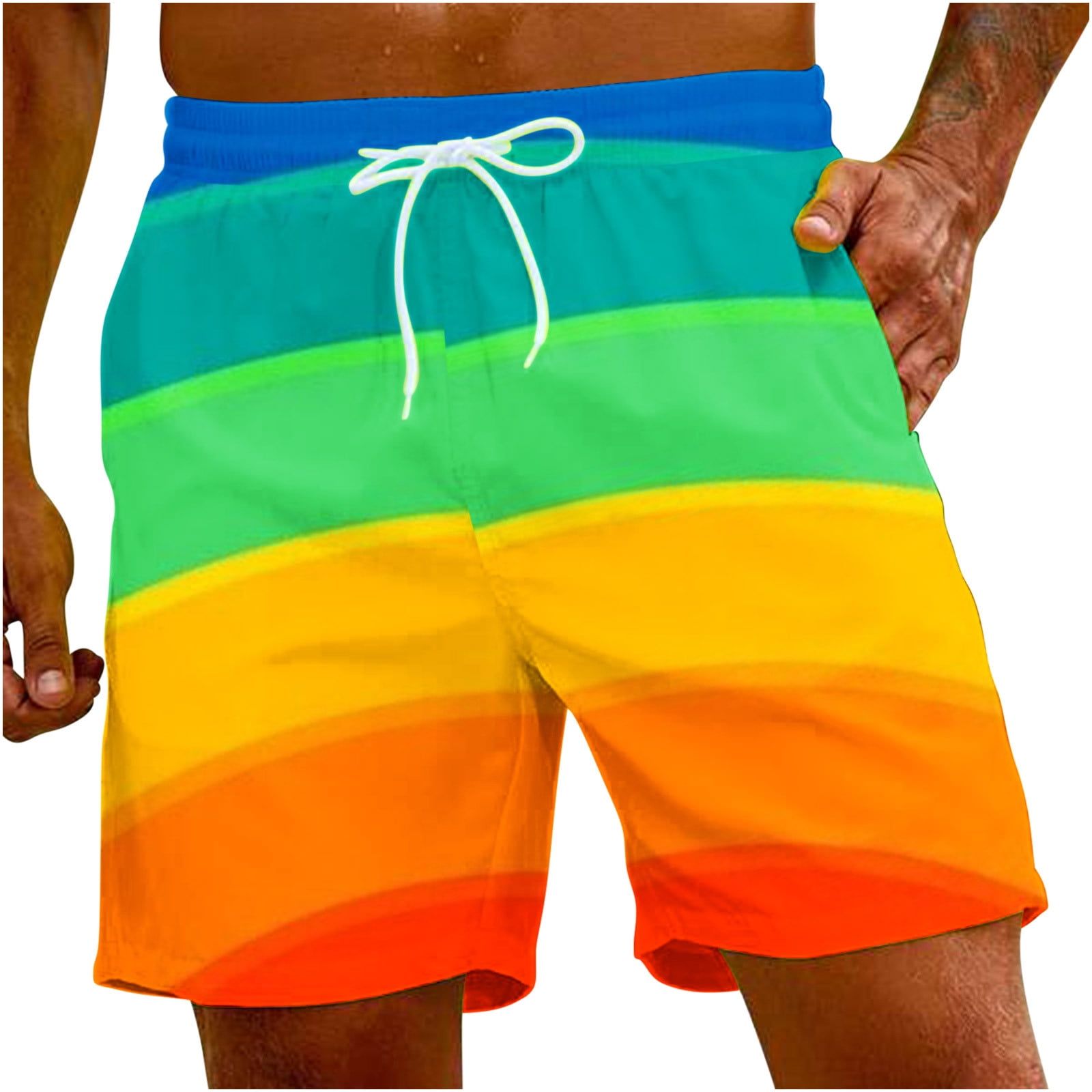 Cllios 2024 Swim Trunks For Men Plus Size Summer Rainbow Print Beach