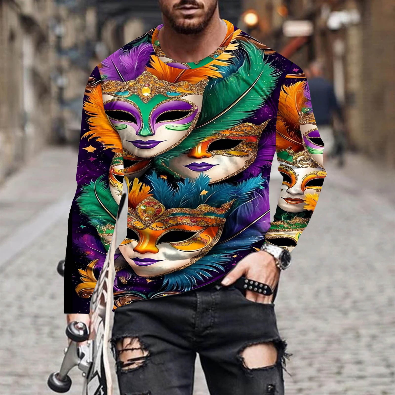 cllios Mardi Gras Shirts for Men Funny Mask Graphic Tees Carnival ...