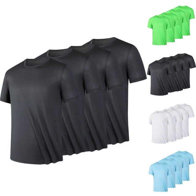 cllios 4 Pack Workout Mens Shirts Quick Dry Short Sleeve Shirts for Men Muscle Moisture Wicking ...