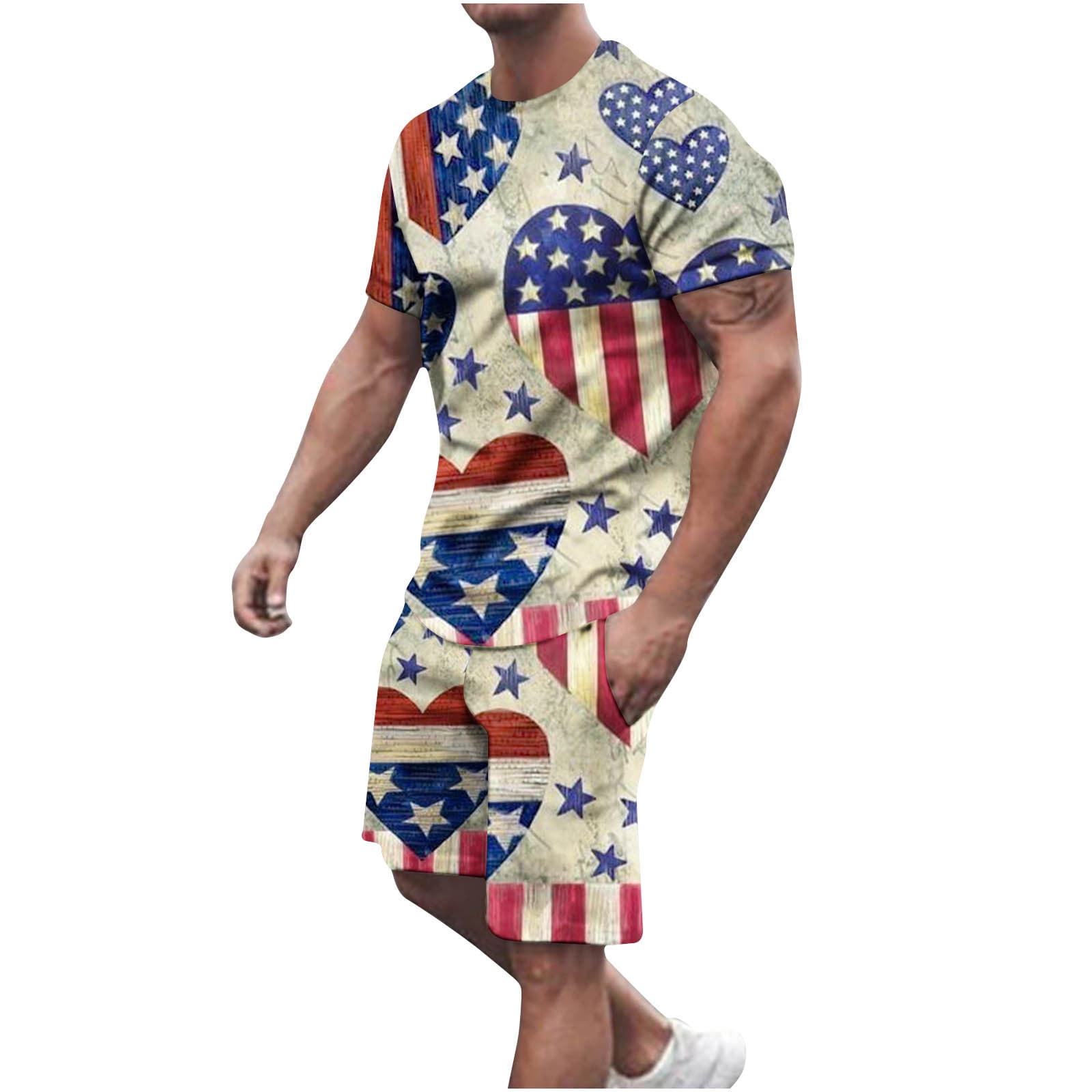 Cllios 4th Of July Mens Casual 2 Piece Athletic Outfit Short Sleeve