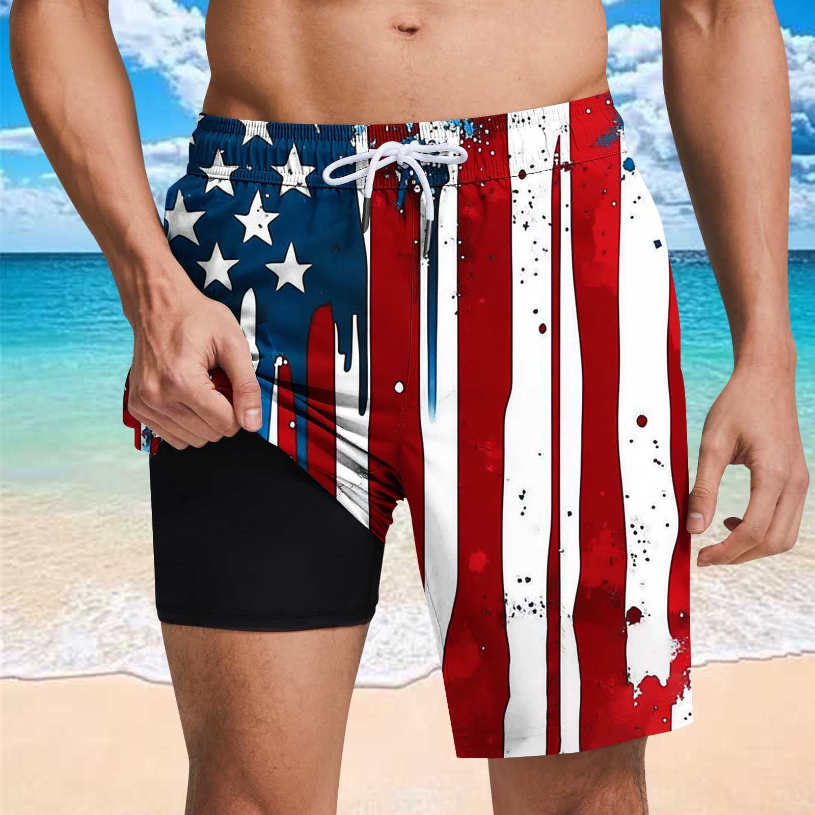 cllios 4th of July Compression Swim Trunks Men Quick Dry Board Shorts ...