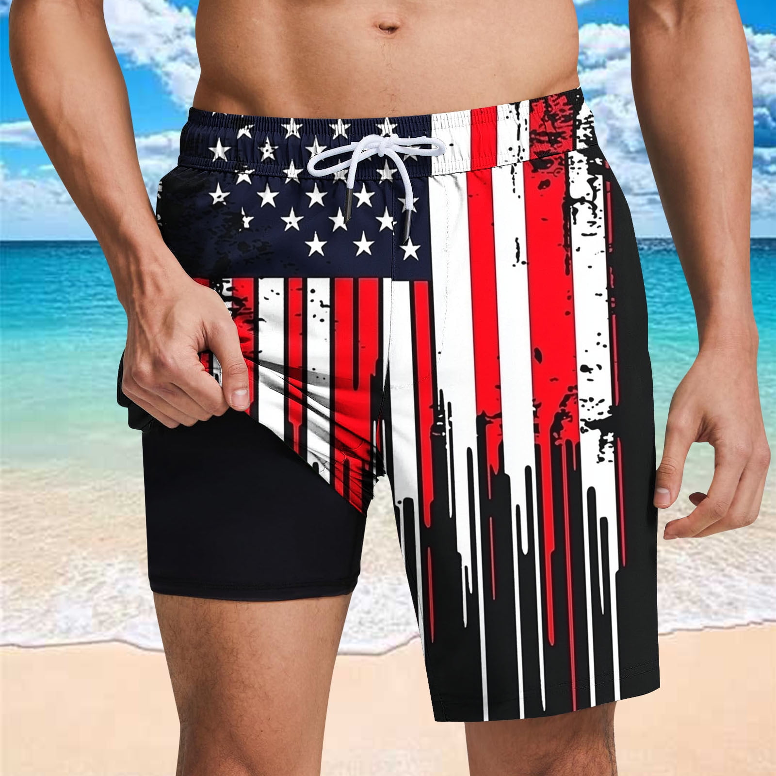 cllios 4th of July Men's Swim Trunks 7 Inch with Compression Liner 2 in ...