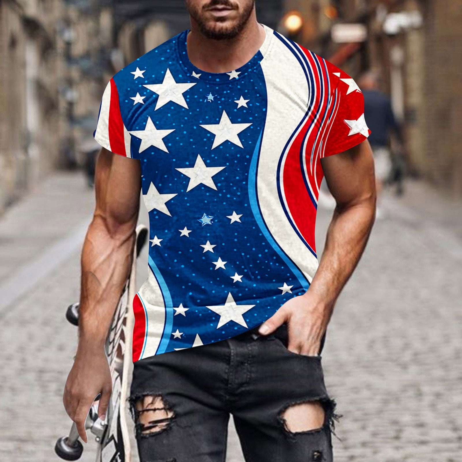 cllios 4th of July Shirts for Men Novelty Red White and Blue Graphic Tees Independence Day ...