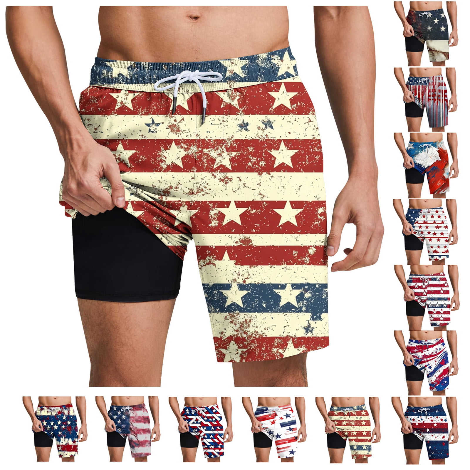cllios 4th of July Swimming Trunks Mens Quick Dry Drawstring Elastic ...