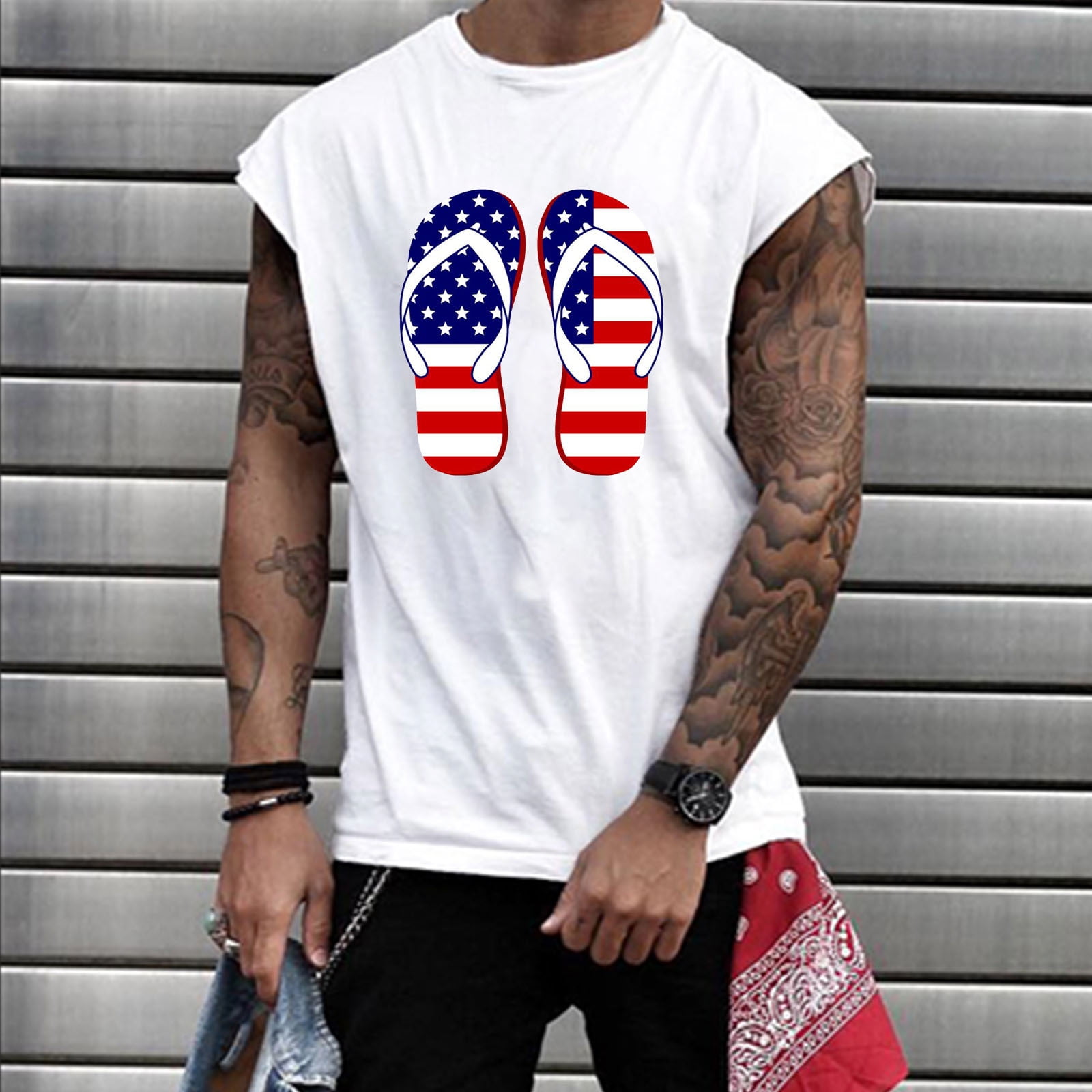 cllios 4th of July Tank Tops for Men American Flag Tanks Cotton Sleeveless Patriotic Shirts ...