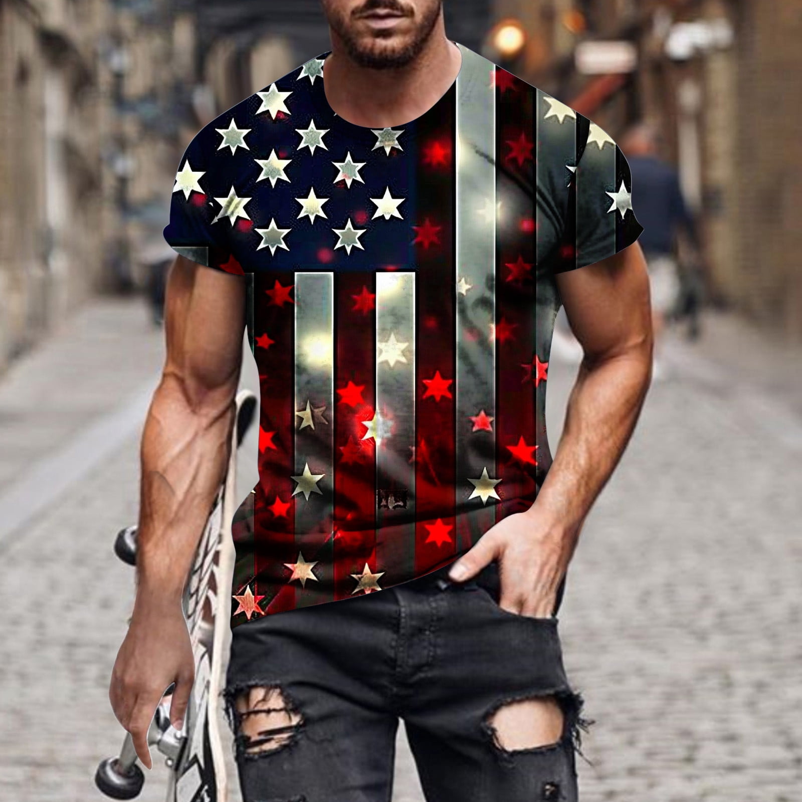 cllios 4th of July Patriotic Shirts for Men Crew Neck Short Sleeve ...