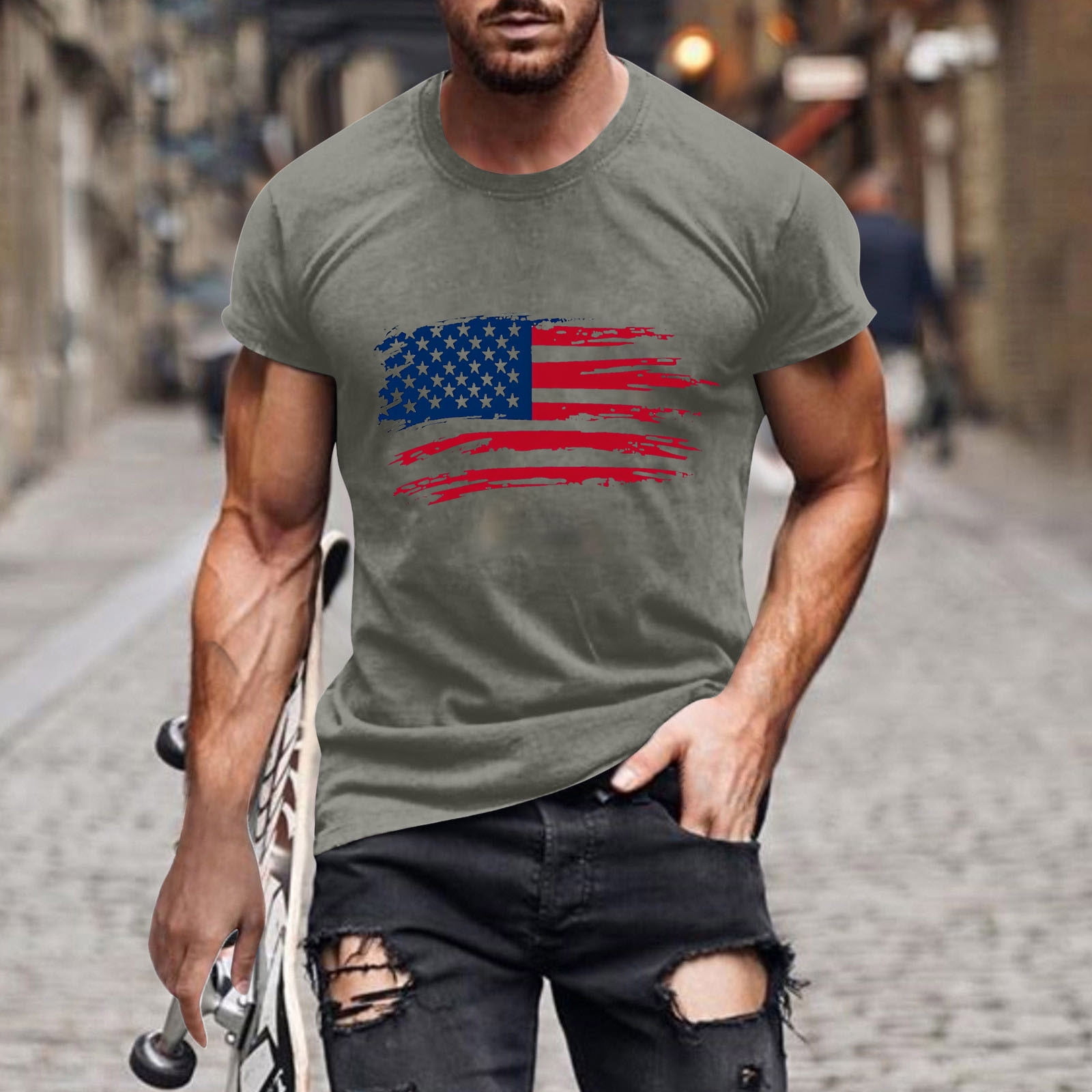 cllios 4th of July Shirts Mens Muscle T Shirts 1776 Short Sleeve American Flag Graphic Tees Gym ...
