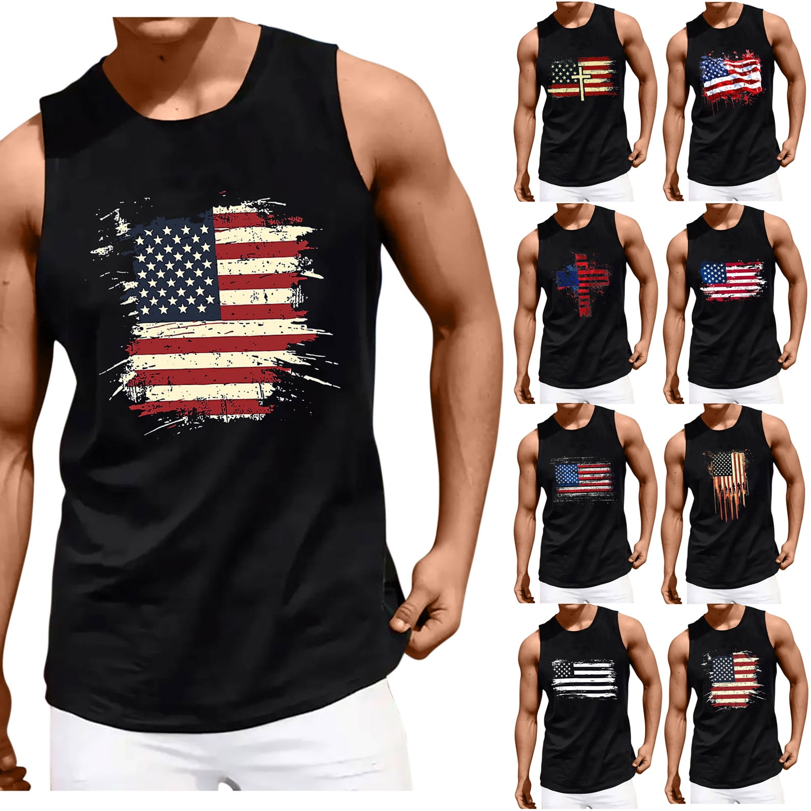 cllios 4th of July Shirts for Men American Flag Patriotic Tank Tops Muscle Gym Sleeveless ...