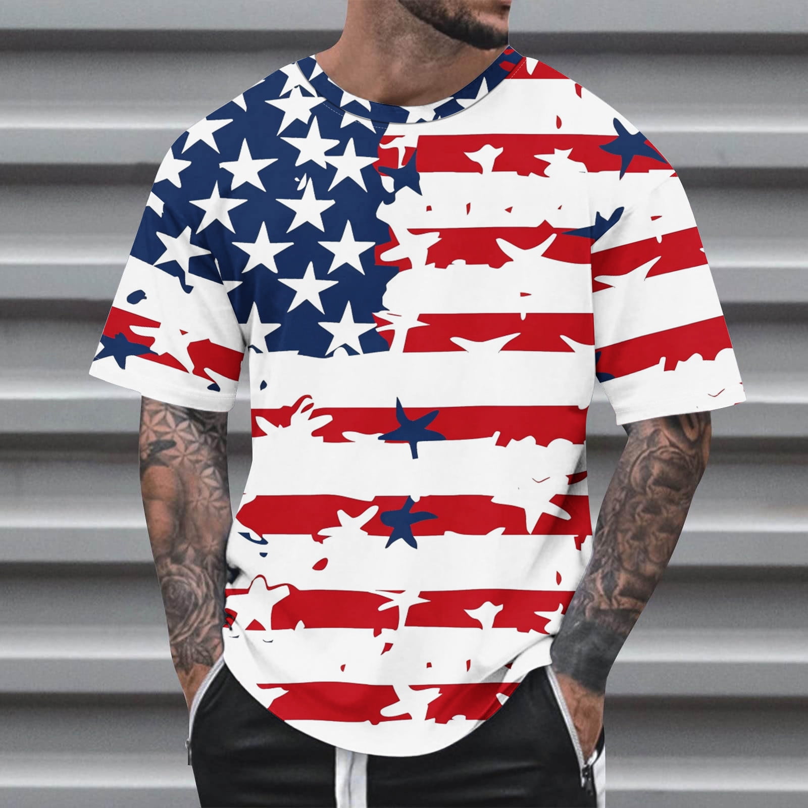 cllios 4th of July Shirts for Men Big and Tall Patriotic Red White and Blue Graphic Tees Regular ...