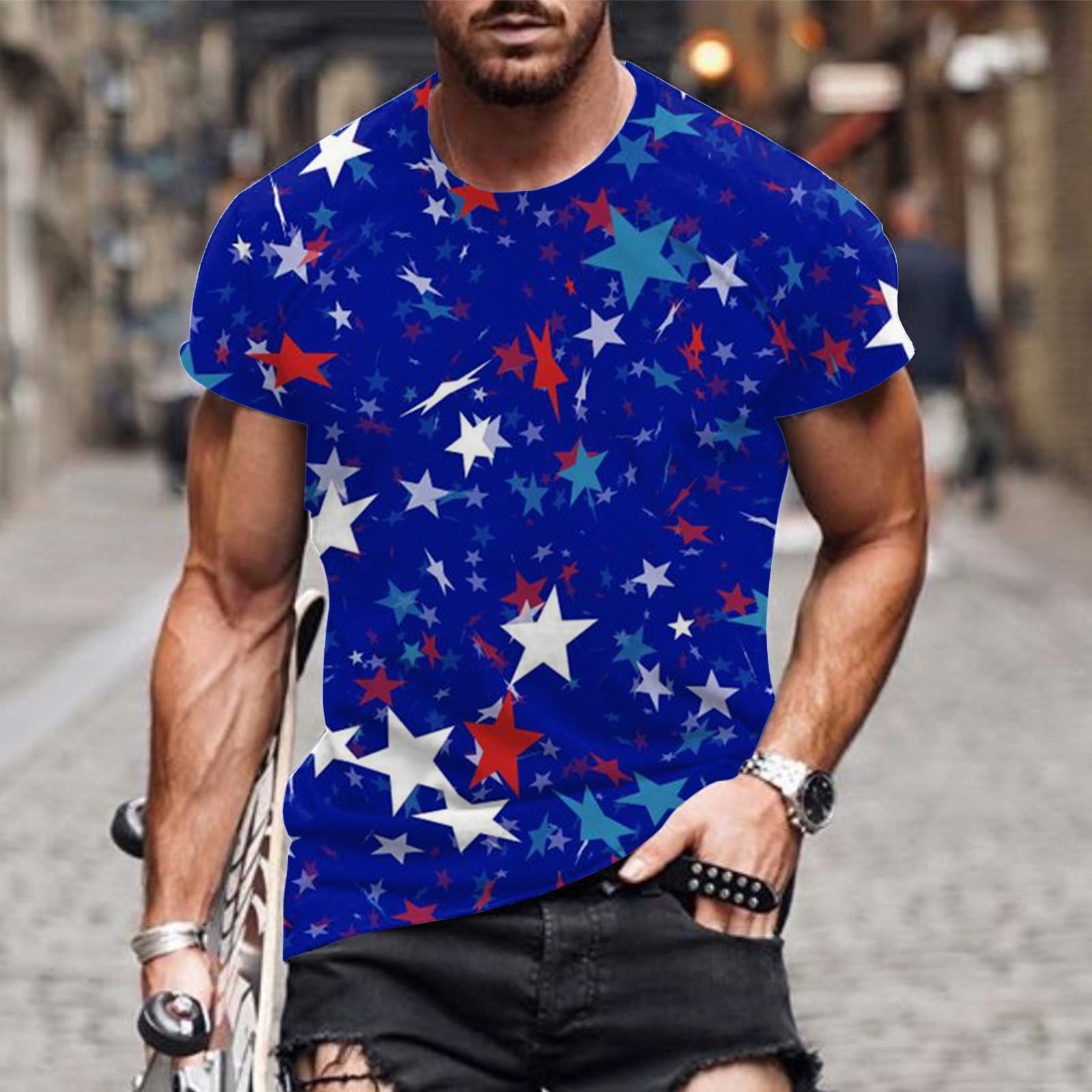 cllios 4th of July Shirts for Men Big and Tall Patriotic Red White and Blue Graphic Tees Slim ...