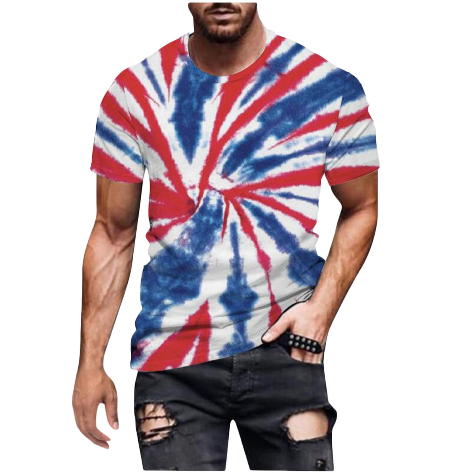 cllios 4th of July Shirts for Men Patriotic Red White and Blue Graphic Tees Slim-fit Crewneck ...