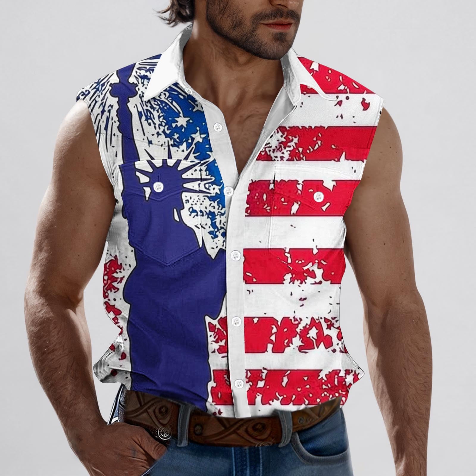 cllios 4th of July Tank Tops Men Casual Button Down Sleeveless Vests with Pockets Mens American ...