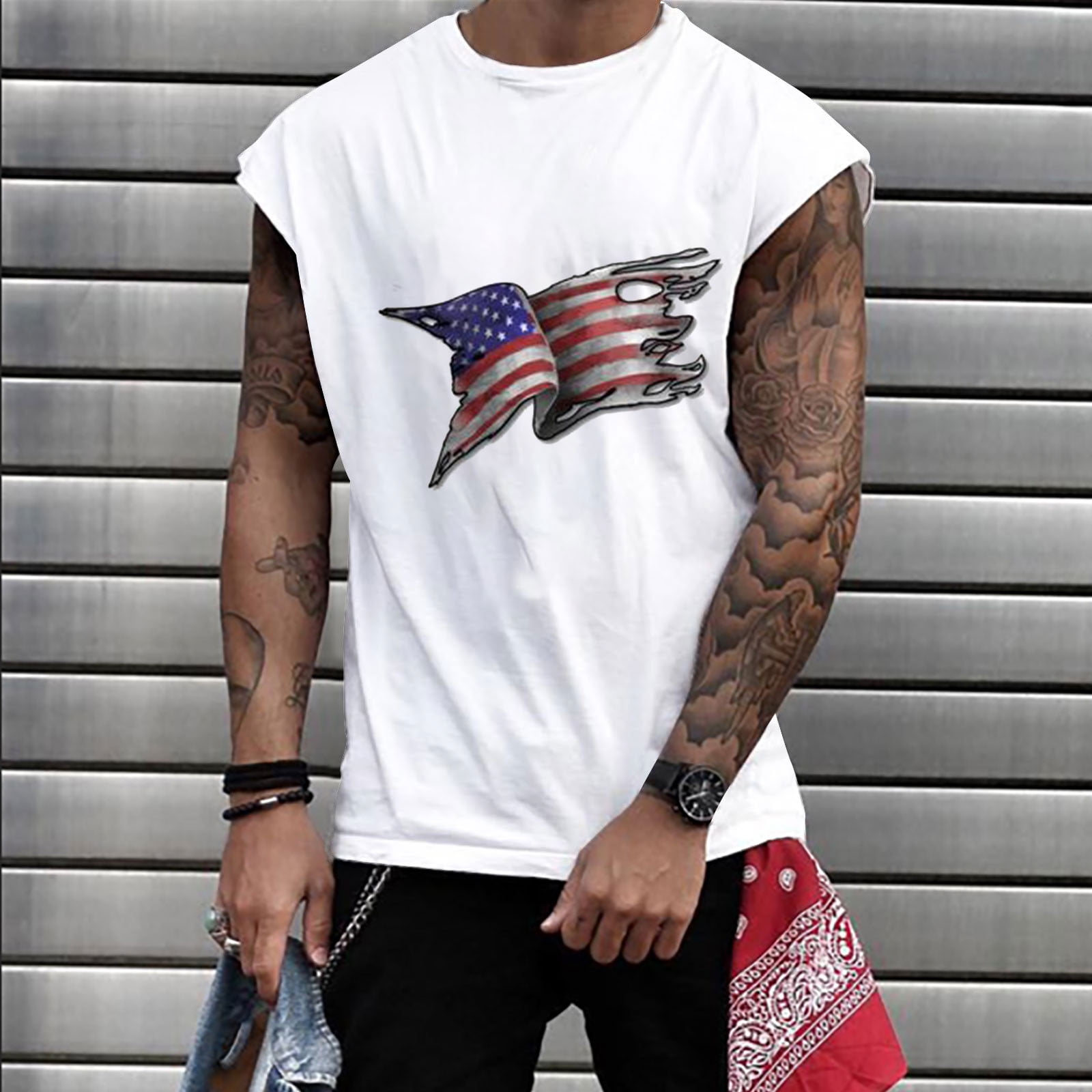 cllios 4th of July Tank Tops for Men Patriotic Red White and Blue Graphic Tees Independence Day ...