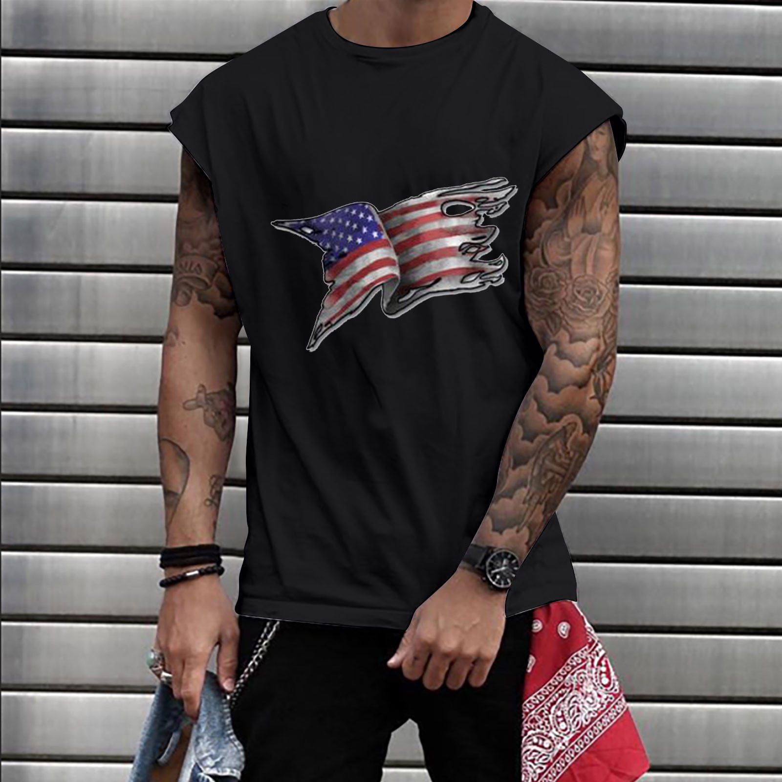 cllios 4th of July Tank Tops for Men Patriotic Red White and Blue Graphic Tees Independence Day ...