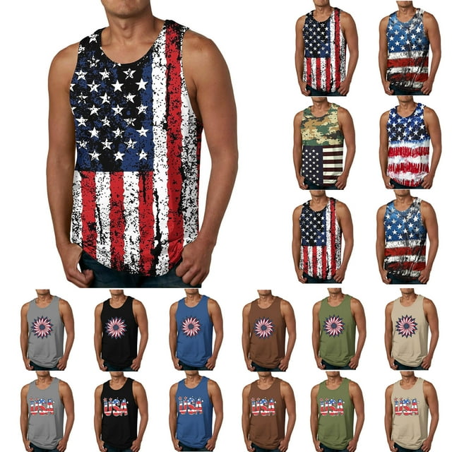 cllios 4th of July Tank Tops for Men Patriotic Red White and Blue Graphic Tees Summer Casual ...