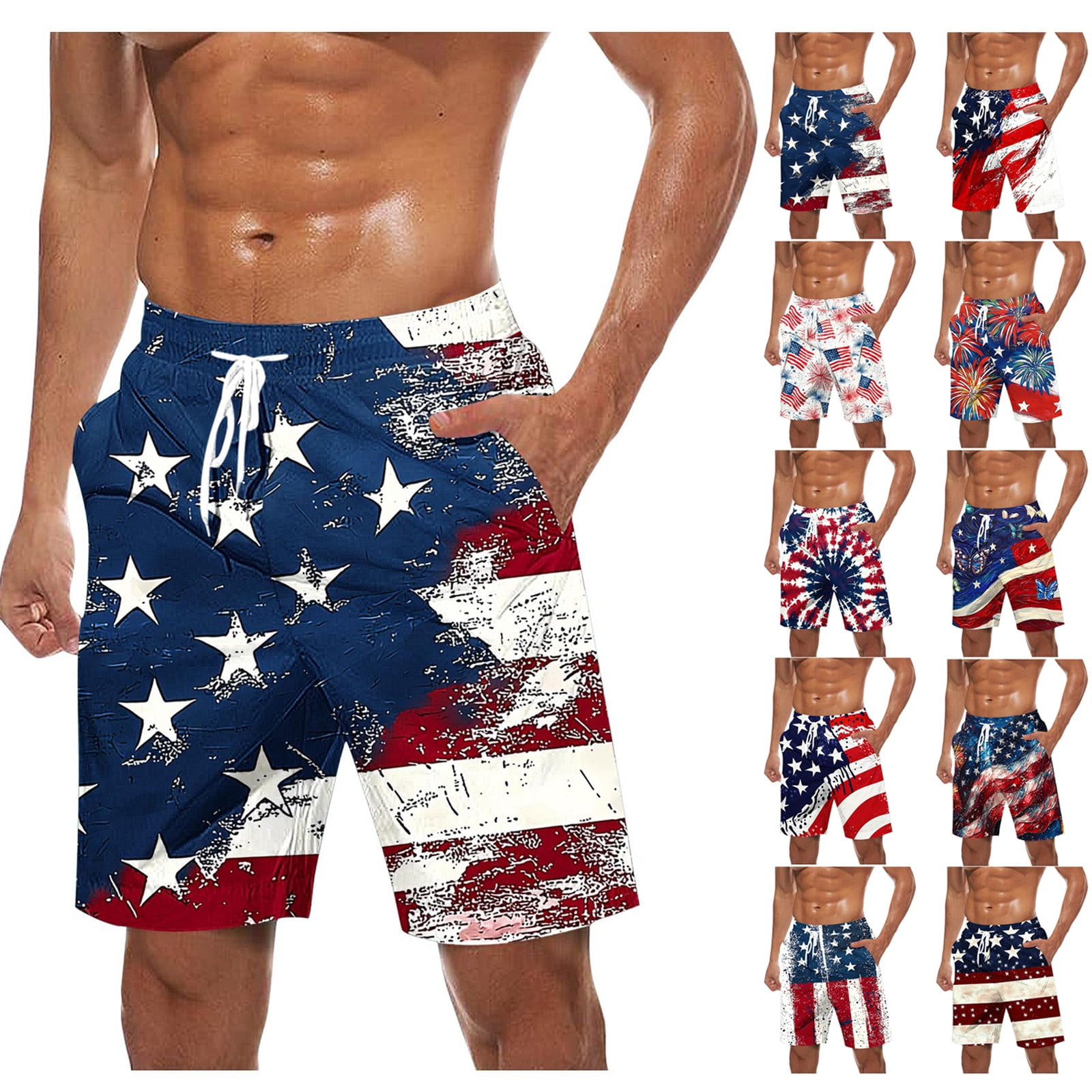 cllios American Flag Men's Swim Trunks Independence Day Quick Dry ...