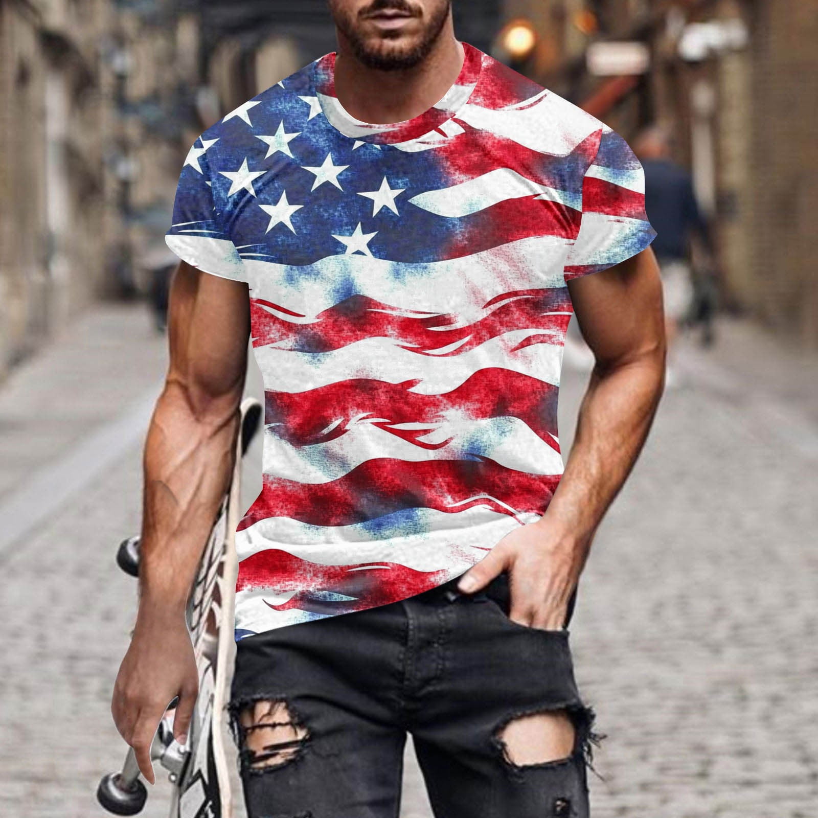 cllios Big and Tall Shirts for Men July 4th American Flag Tshirts Patriotic Red White and Blue ...