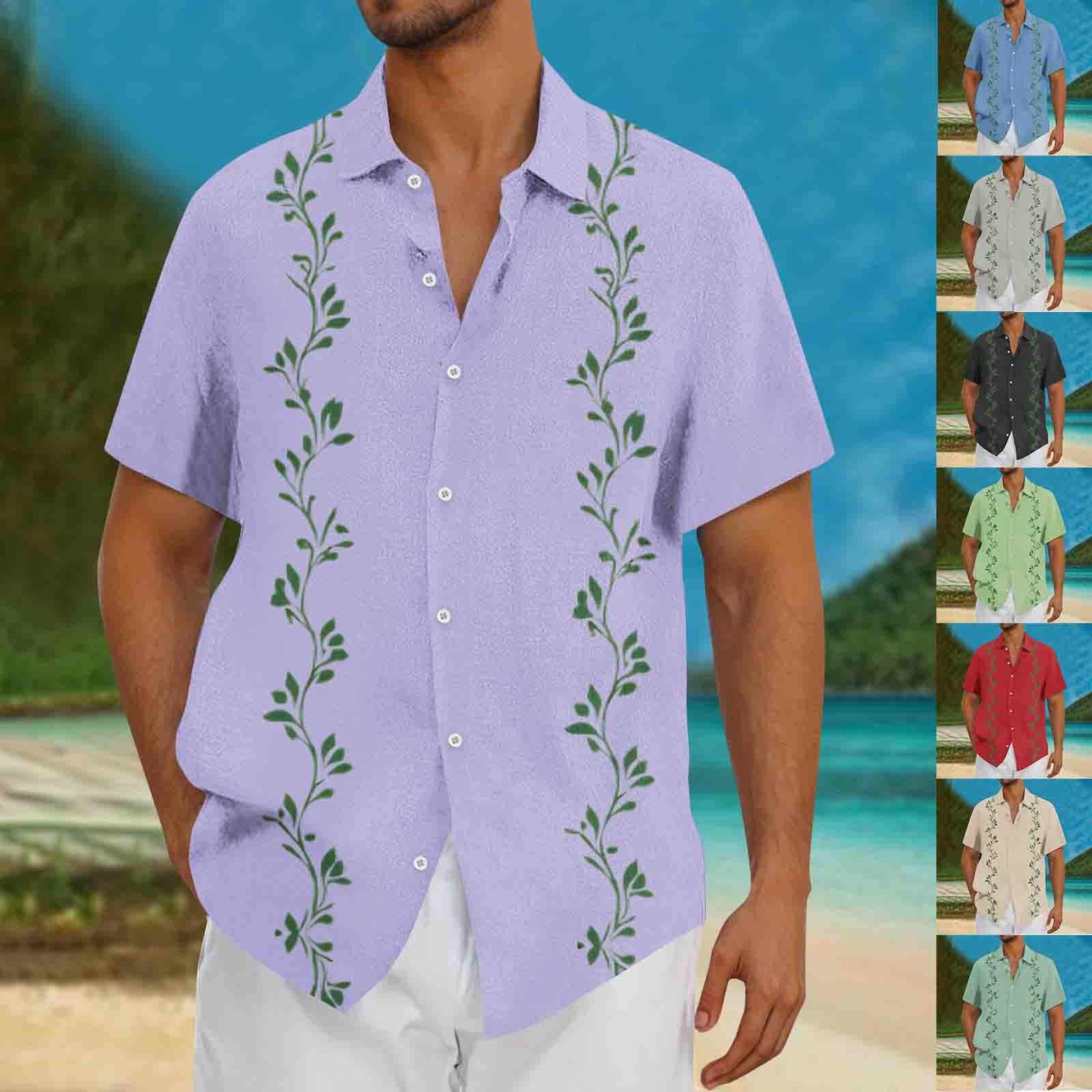 cllios Big and Tall Hawaiian Shirts Mens Cotton Linen Short Sleeve ...