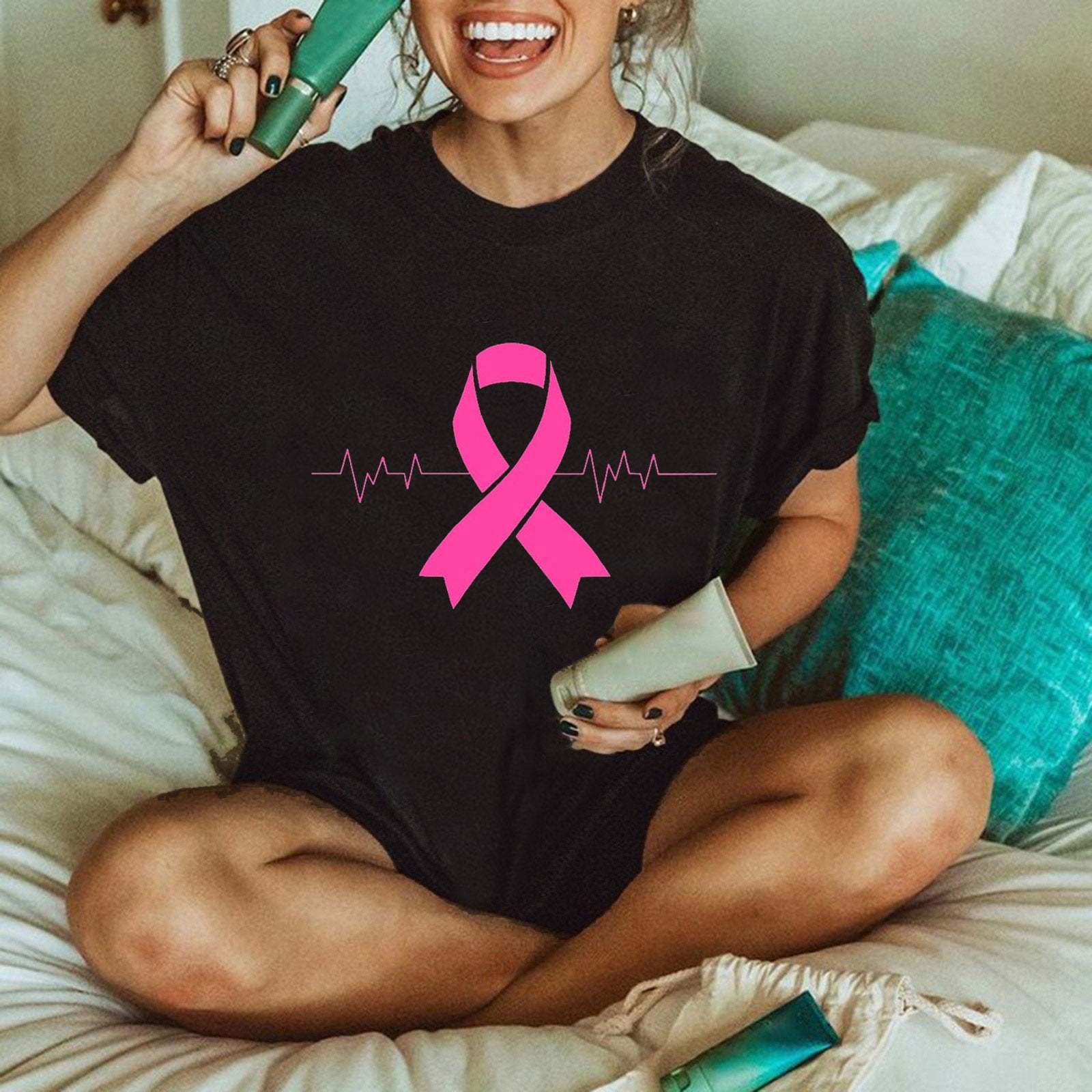 Cllios Breast Cancer Awareness Shirts Women Pink Ribbon T Shirts Cute