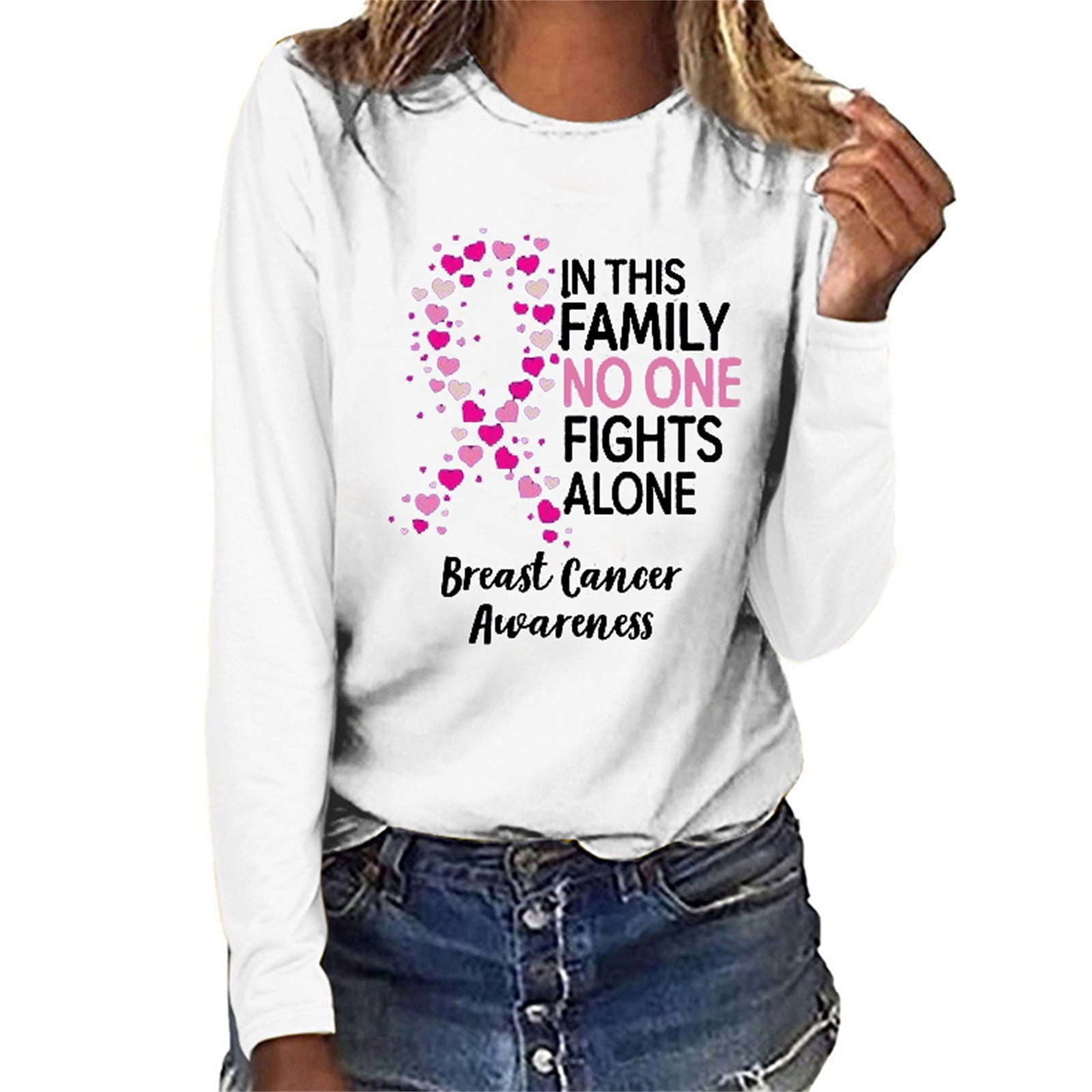 cllios Breast Cancer Awareness Tops for Women Cute Long Sleeve Pink ...