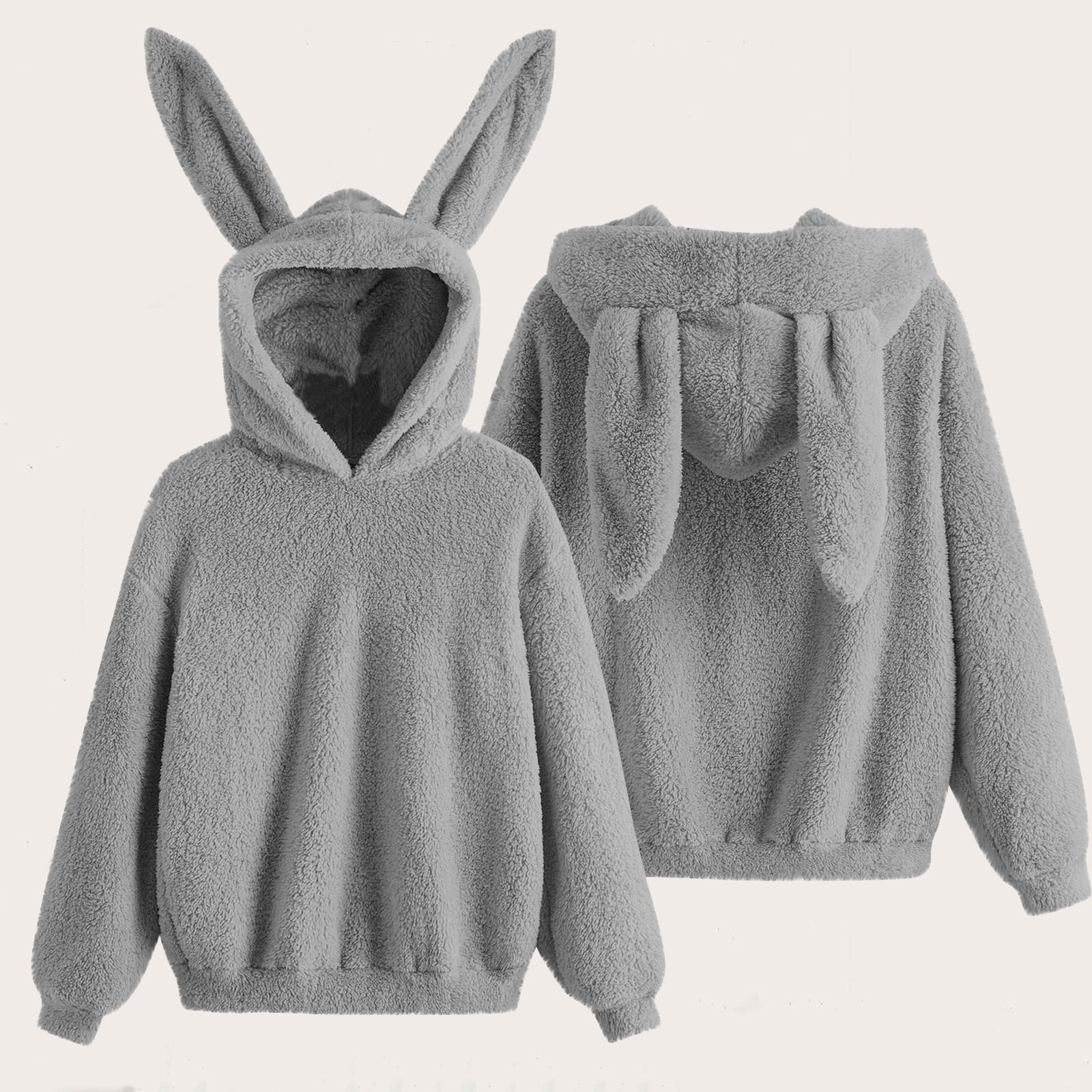 cllios Bunny Hoodies for Women Sherpa Solid Cute Sweatshirts Kawaii Rabbit Ear Hooded Pullover ...