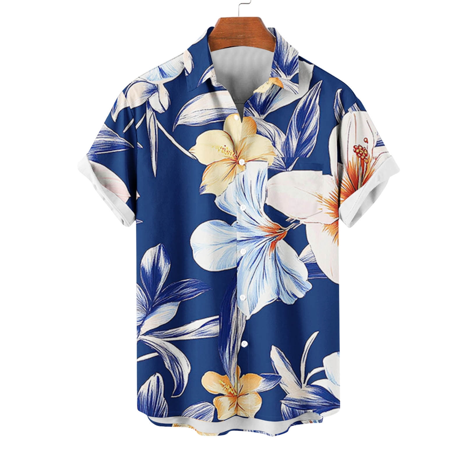 cllios Button Down Shirts Mens Floral Print Tropical Hawaiian Shirt Casual Short Sleeve Holiday ...