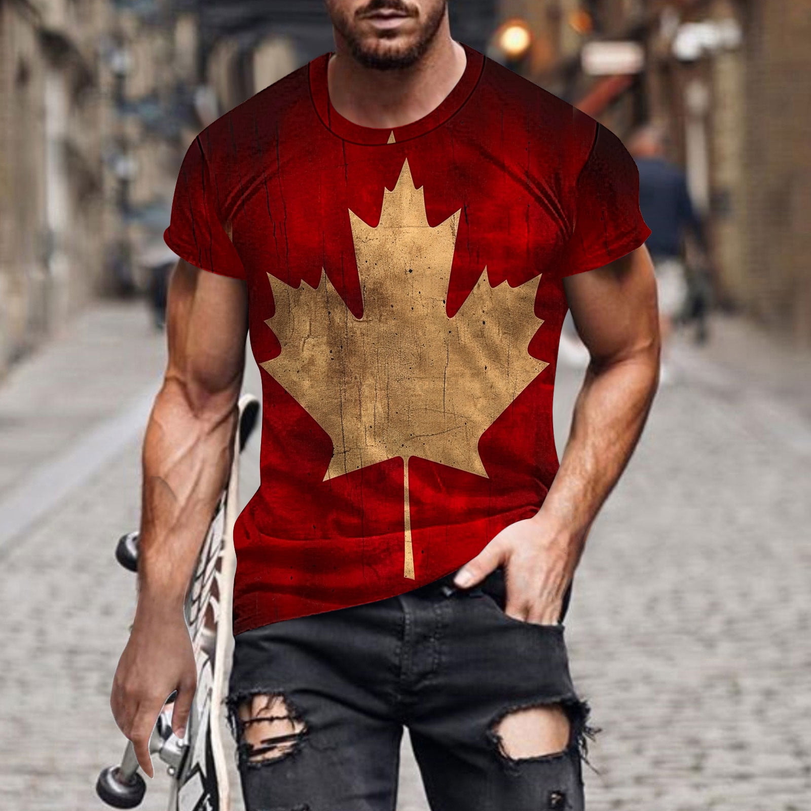 cllios Canada Day Shirts for Men Vintage Maple Leaf Graphic Tees Regular Fit Short Sleeve ...