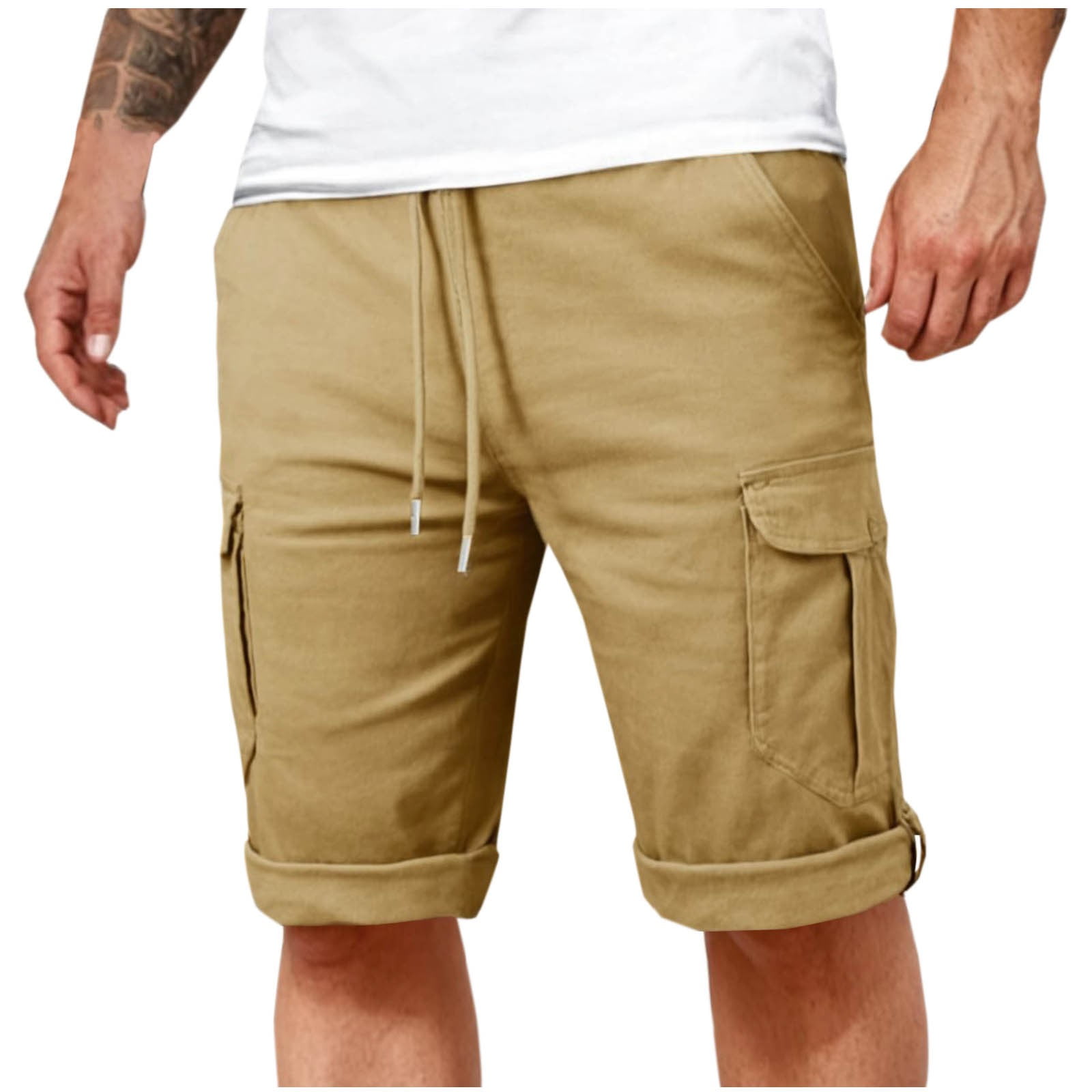 cllios Cargo Capris for Men Elastic Waist Drawstring Cropped Trousers ...