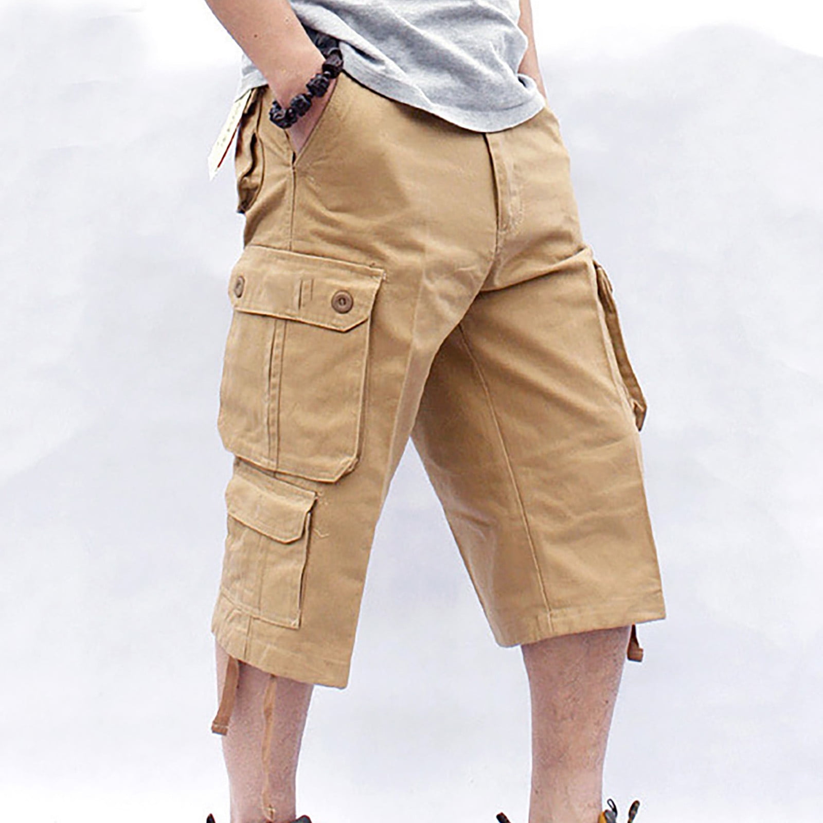 cllios Under $5 Mens Cargo Capri Pants Relaxed Fit Multi Pockets Shorts ...