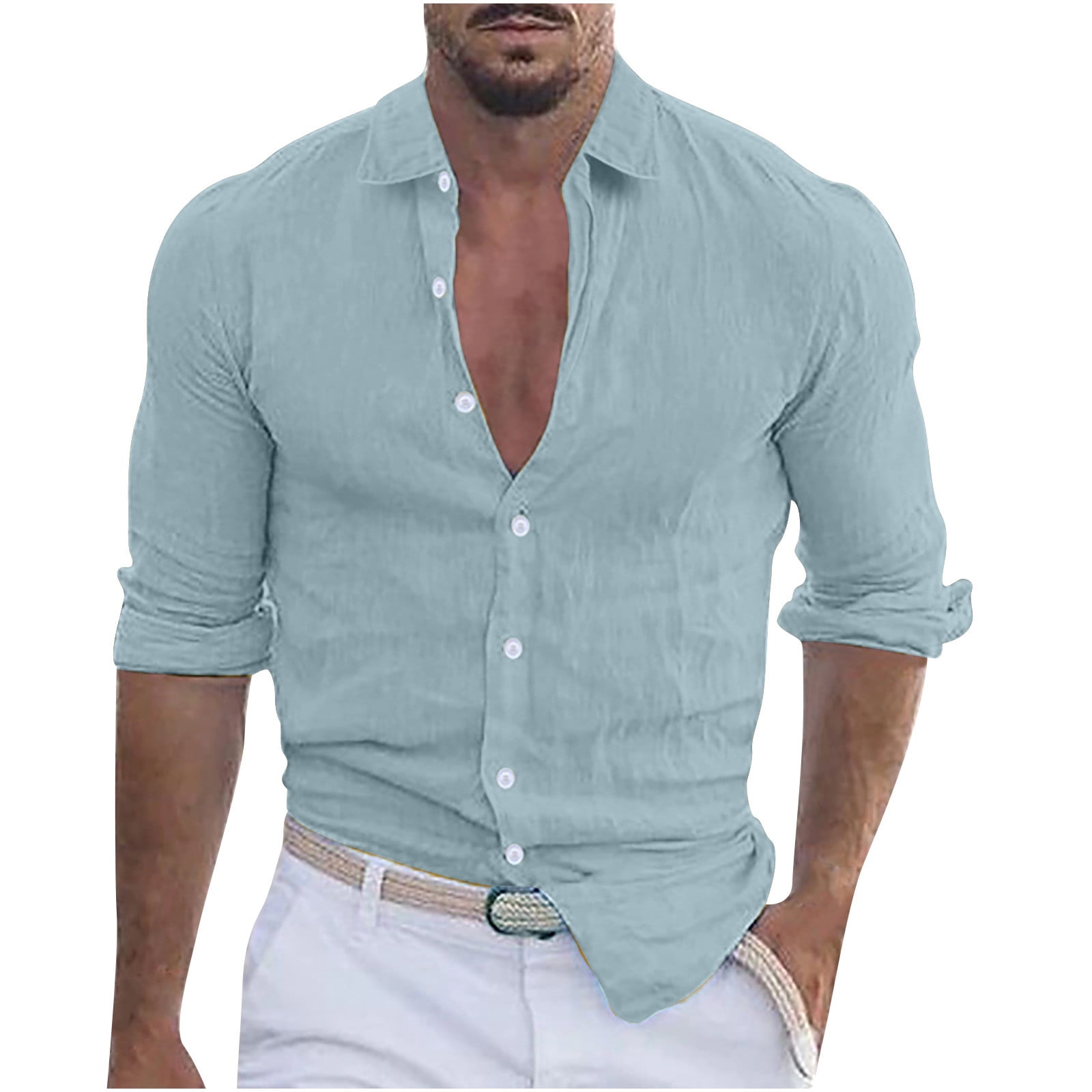 cllios Cotton Linen Shirts for Men,Casual Long Sleeve Button Down Shirts Slim Fit Lapel Collar ...