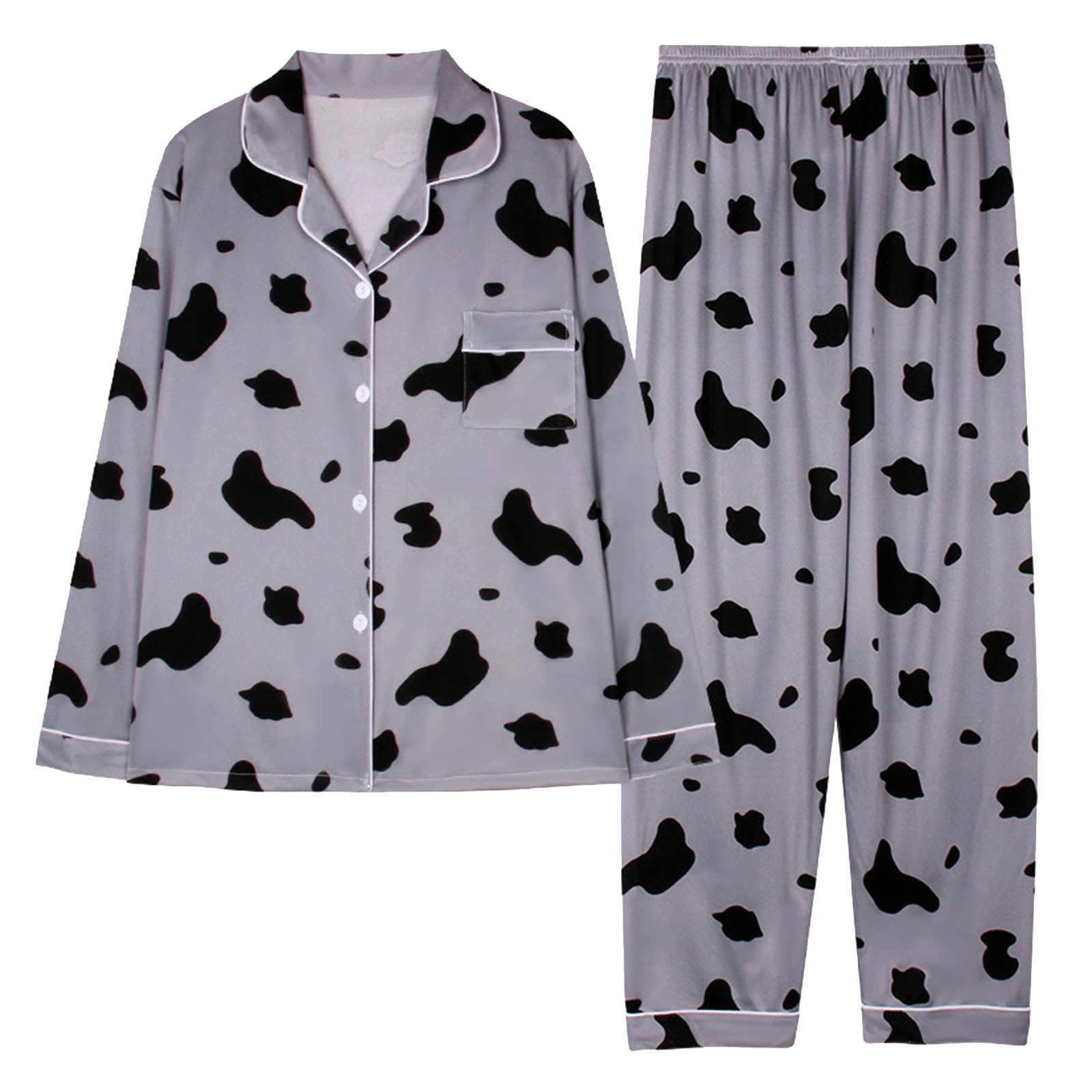 cllios Cow Print Pajamas Sets for Women Fashion Long Sleeve Sleepwear ...