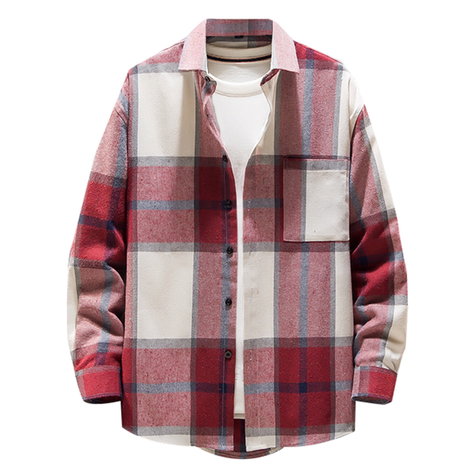 cllios Flannel Shirts for Men Plus Size Plaid Tops Streetwear Button ...