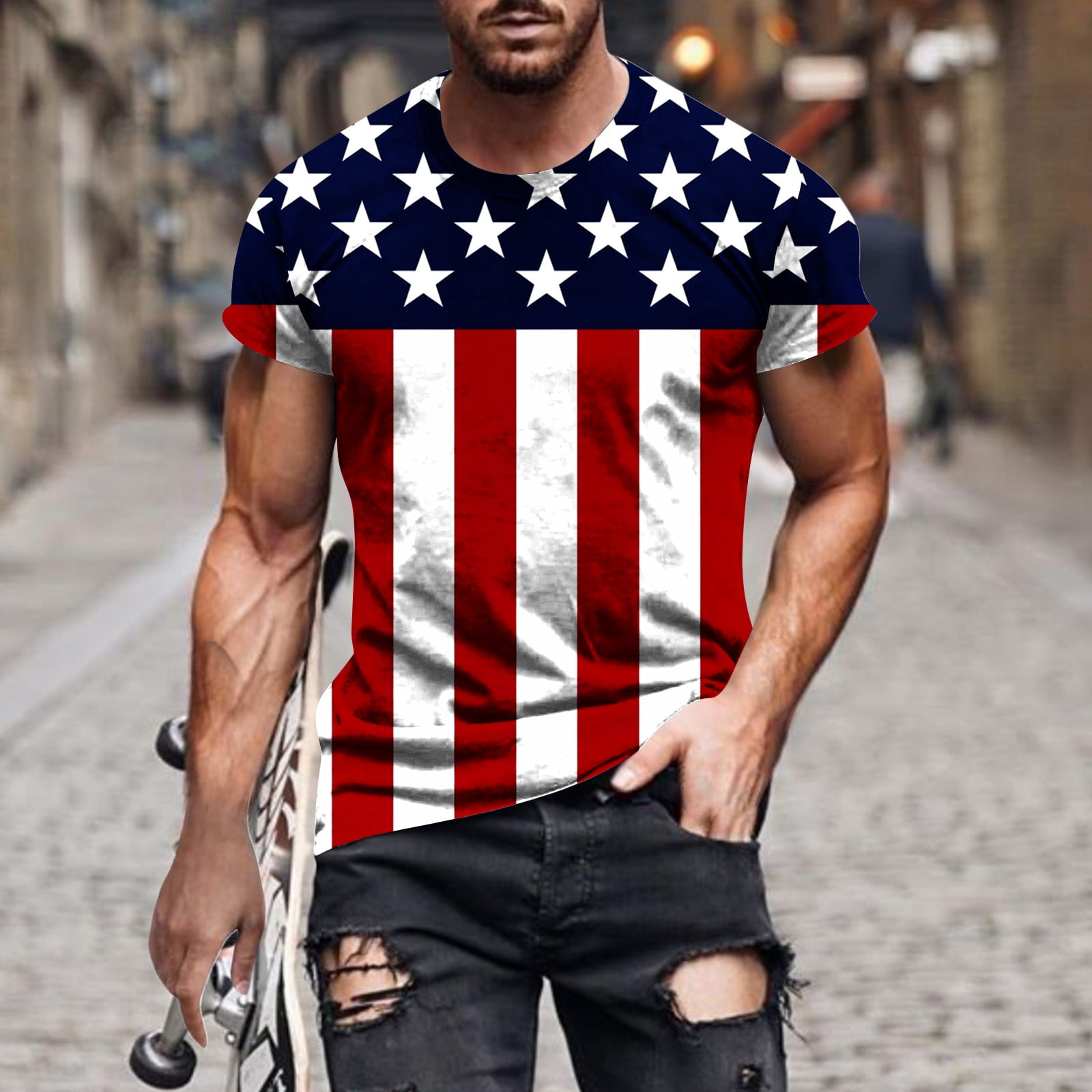 cllios Funny 4th of July Shirts for Men Patriotic Red White and Blue Graphic Tee Regular Fit ...